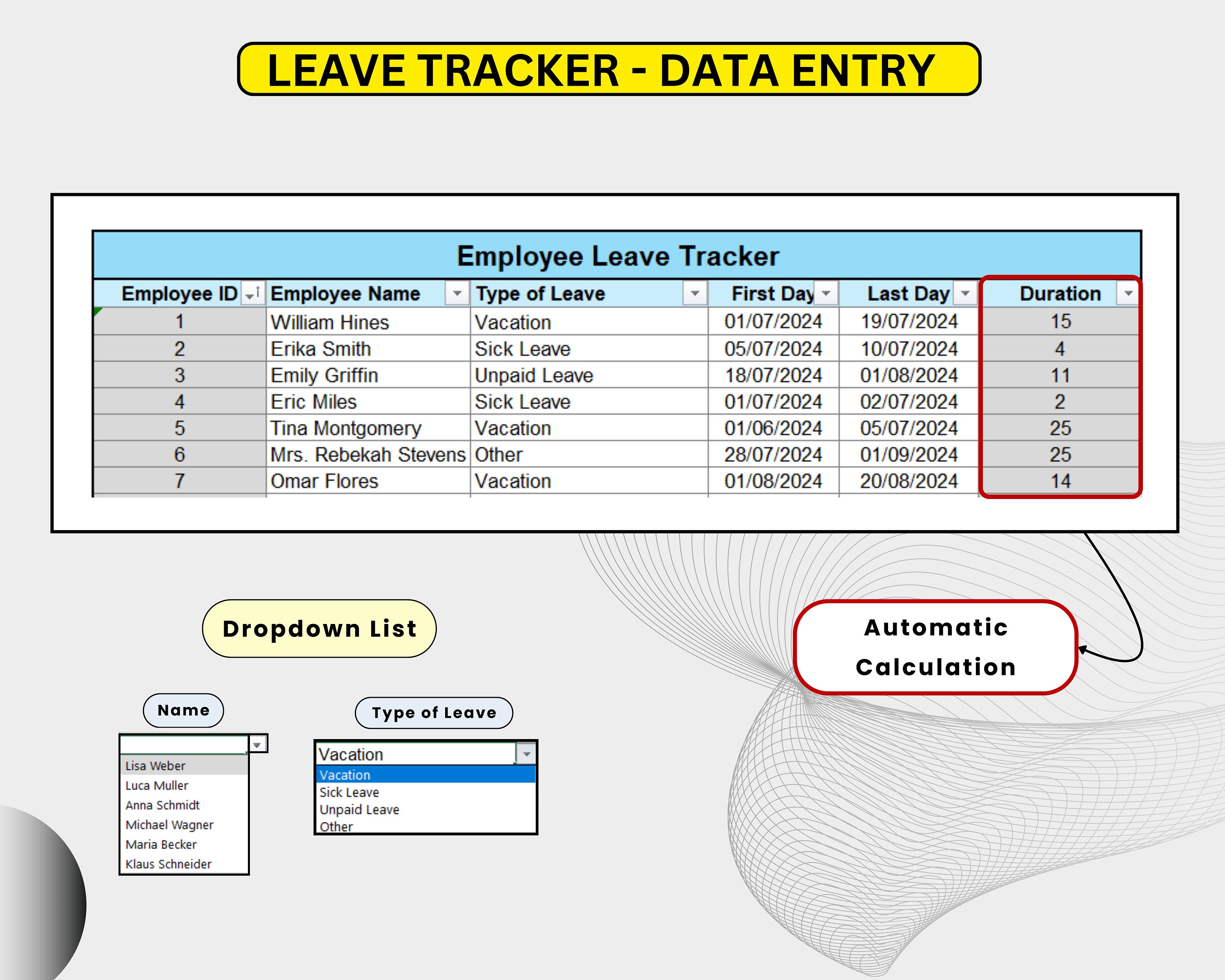 Employee Data Management System Employee Tracker HR Tracker Leave Tracker Vacation Overview ...