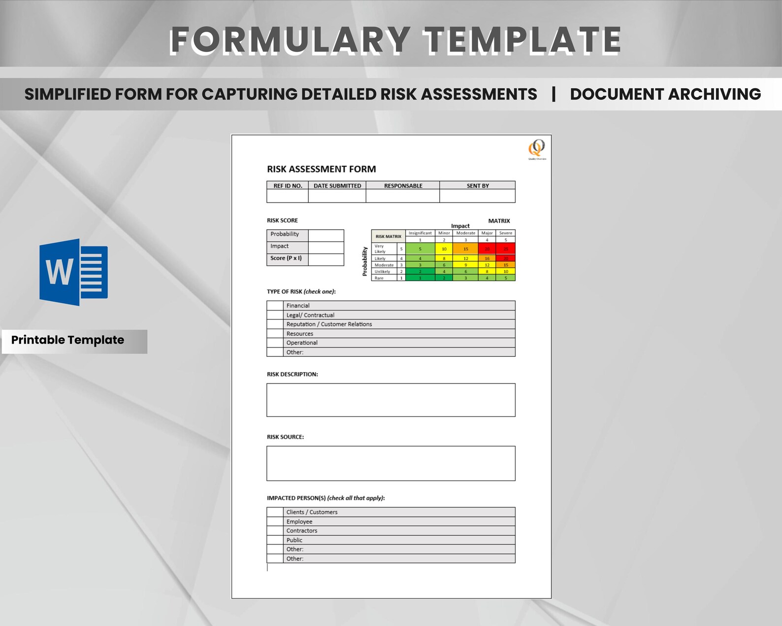Risk Assessment Spreadsheet | Risk Management Tool |risk Identification ...