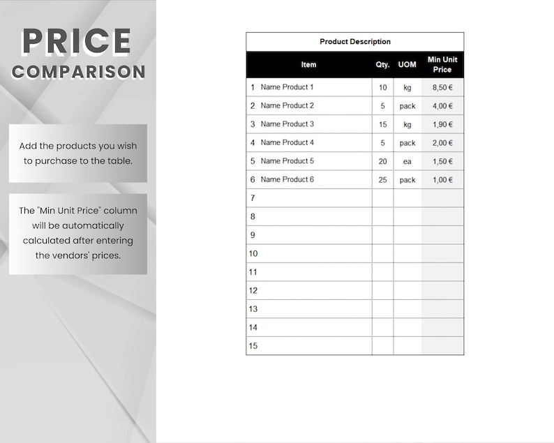 Vendor Price Comparison | Excel Template | Price Comparison Tracker ...