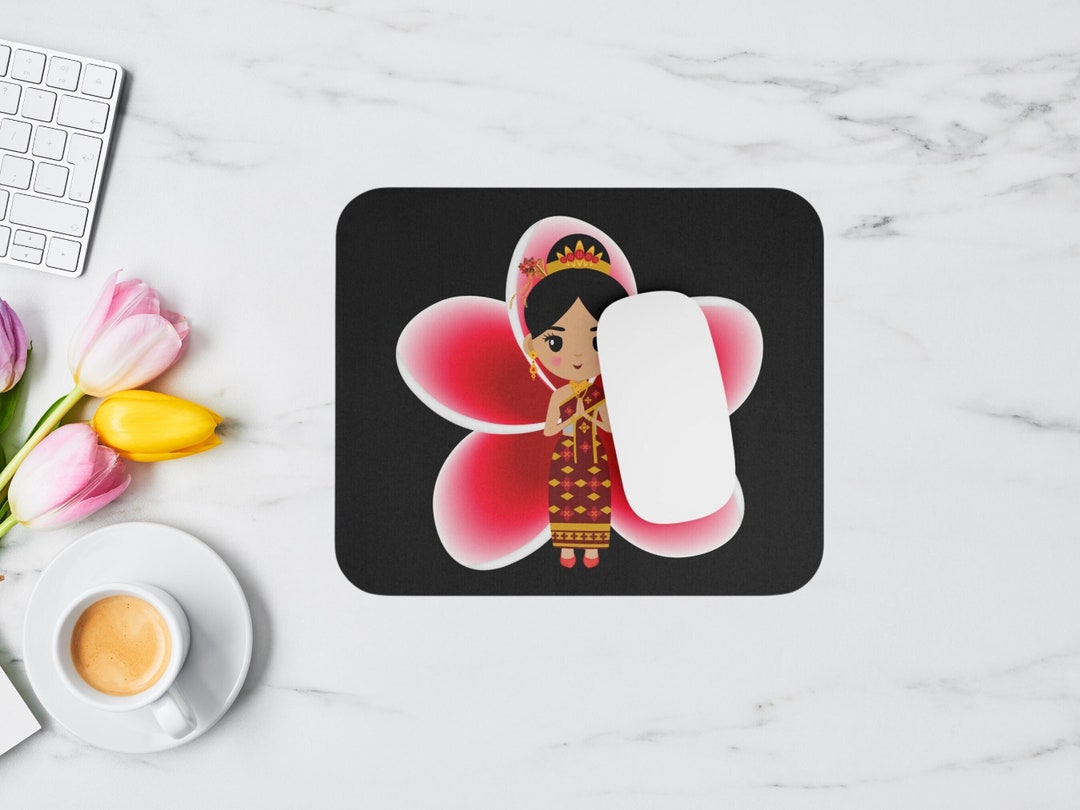 Custom Laos Mouse Pad, Plumeria Design, Red Theme Office Decor, Gamers ...