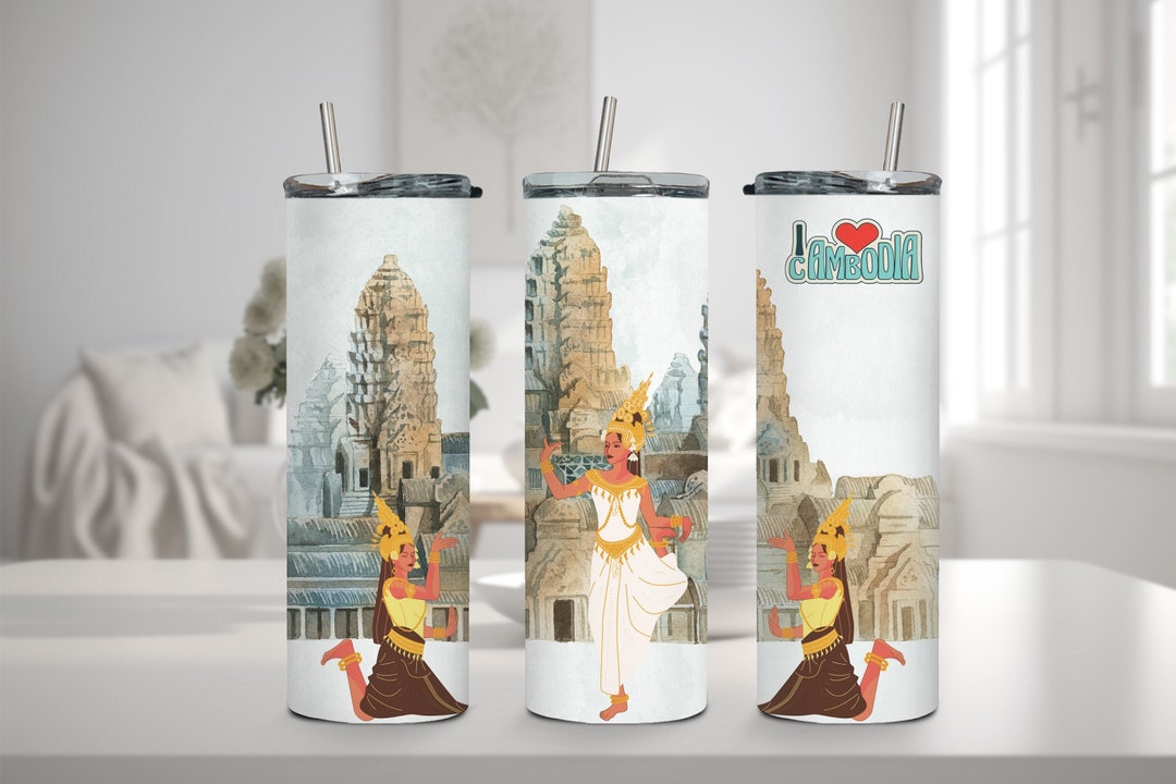 Angkor Wat Souvenir, Cambodian Apsara Tumbler, 20oz Stainless Steel ...