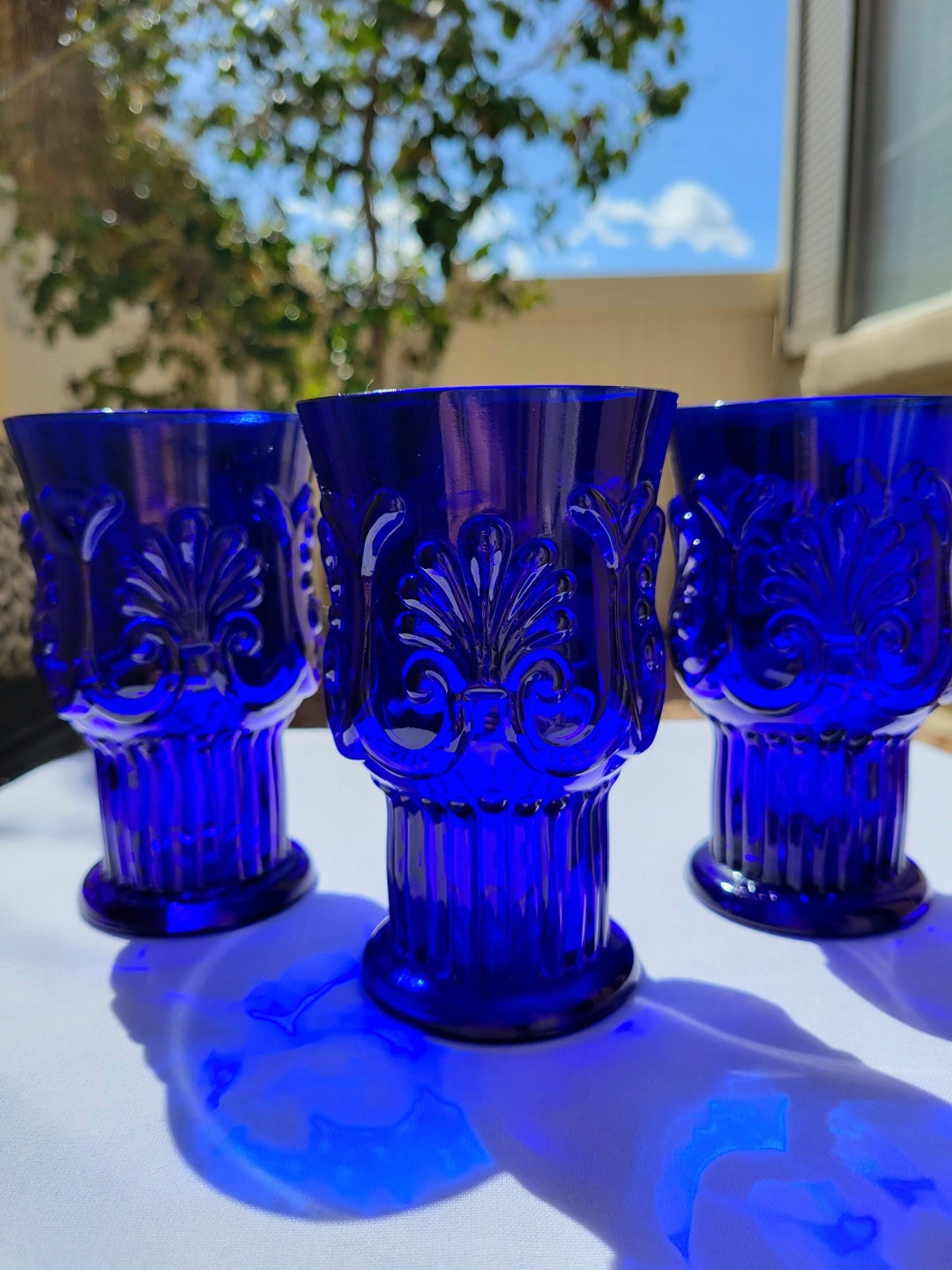 Cobalt Blue Vintage Pilgrim Glass Tumblers - Etsy