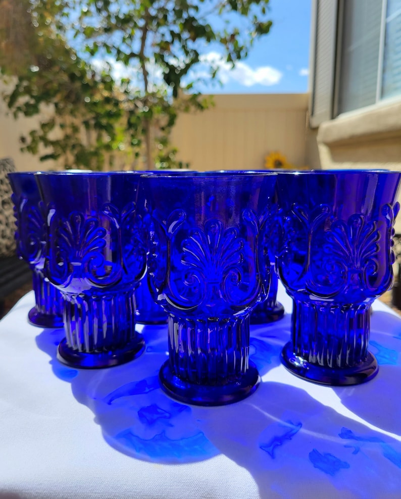 Cobalt Blue Vintage Pilgrim Glass Tumblers - Etsy