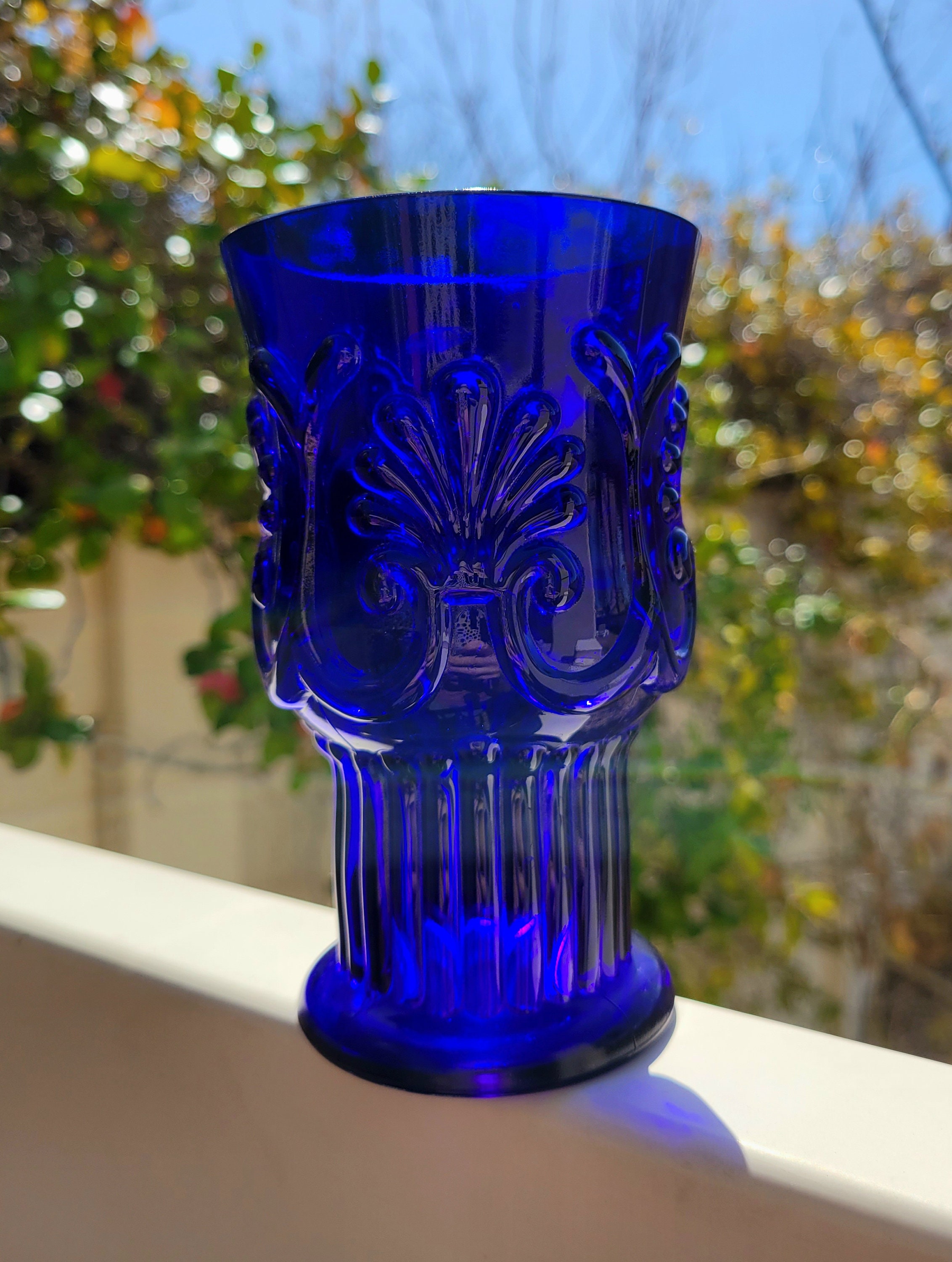 Cobalt Blue Vintage Pilgrim Glass Tumblers - Etsy