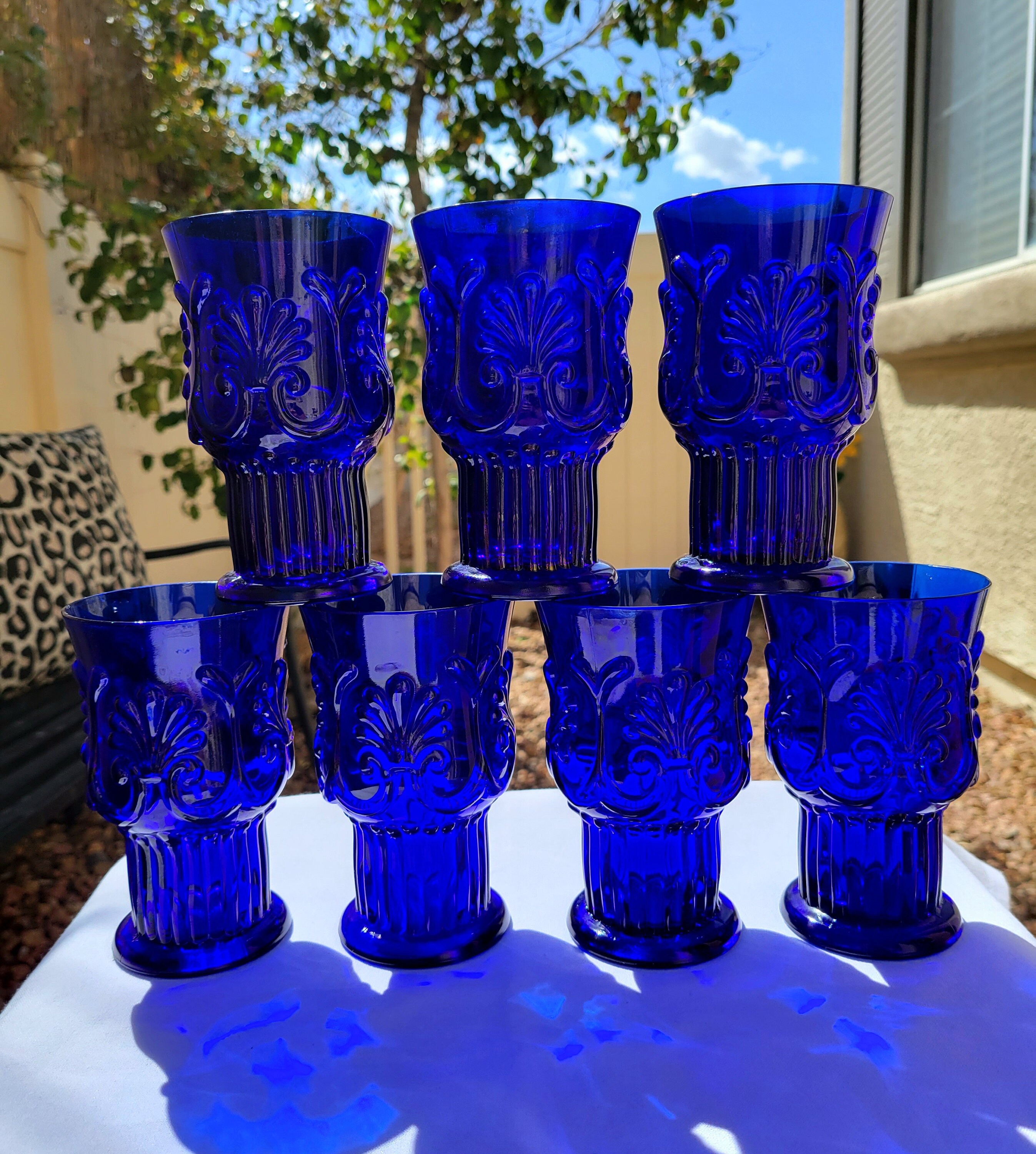 Cobalt Blue Vintage Pilgrim Glass Tumblers - Etsy