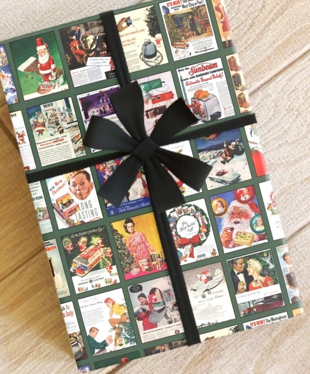 Vintage & Retro Christmas Ads Gift Wrapping Paper Rolls, 1pc, Newspaper ...