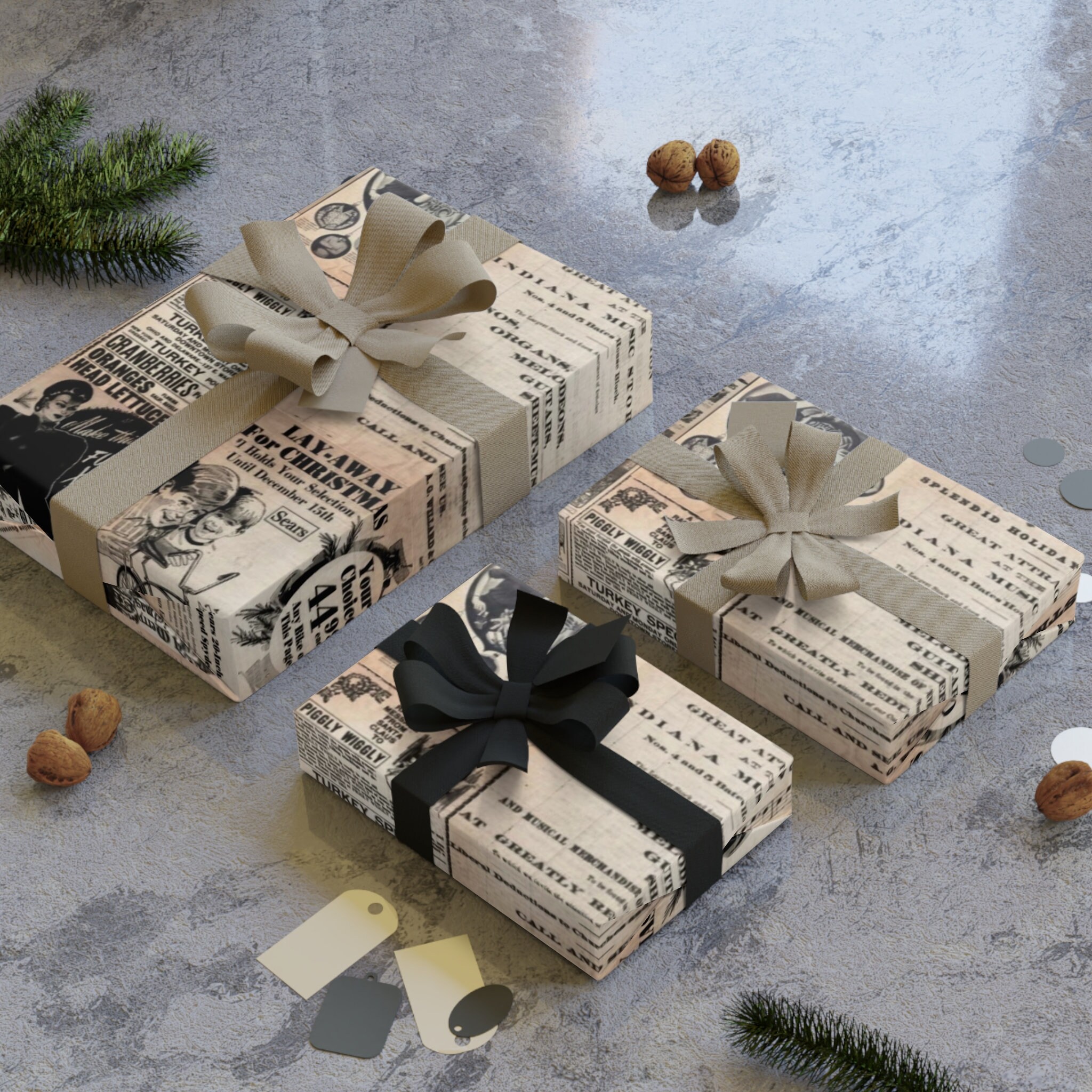 Vintage & Retro Christmas Ads Gift Wrapping Paper Rolls, 1pc, 2 Sizes ...