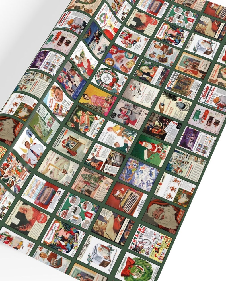 Vintage & Retro Christmas Ads Gift Wrapping Paper Rolls, 1pc, Newspaper ...