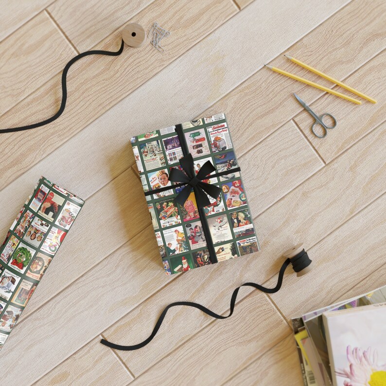 Vintage & Retro Christmas Ads Gift Wrapping Paper Rolls, 1pc, Newspaper ...