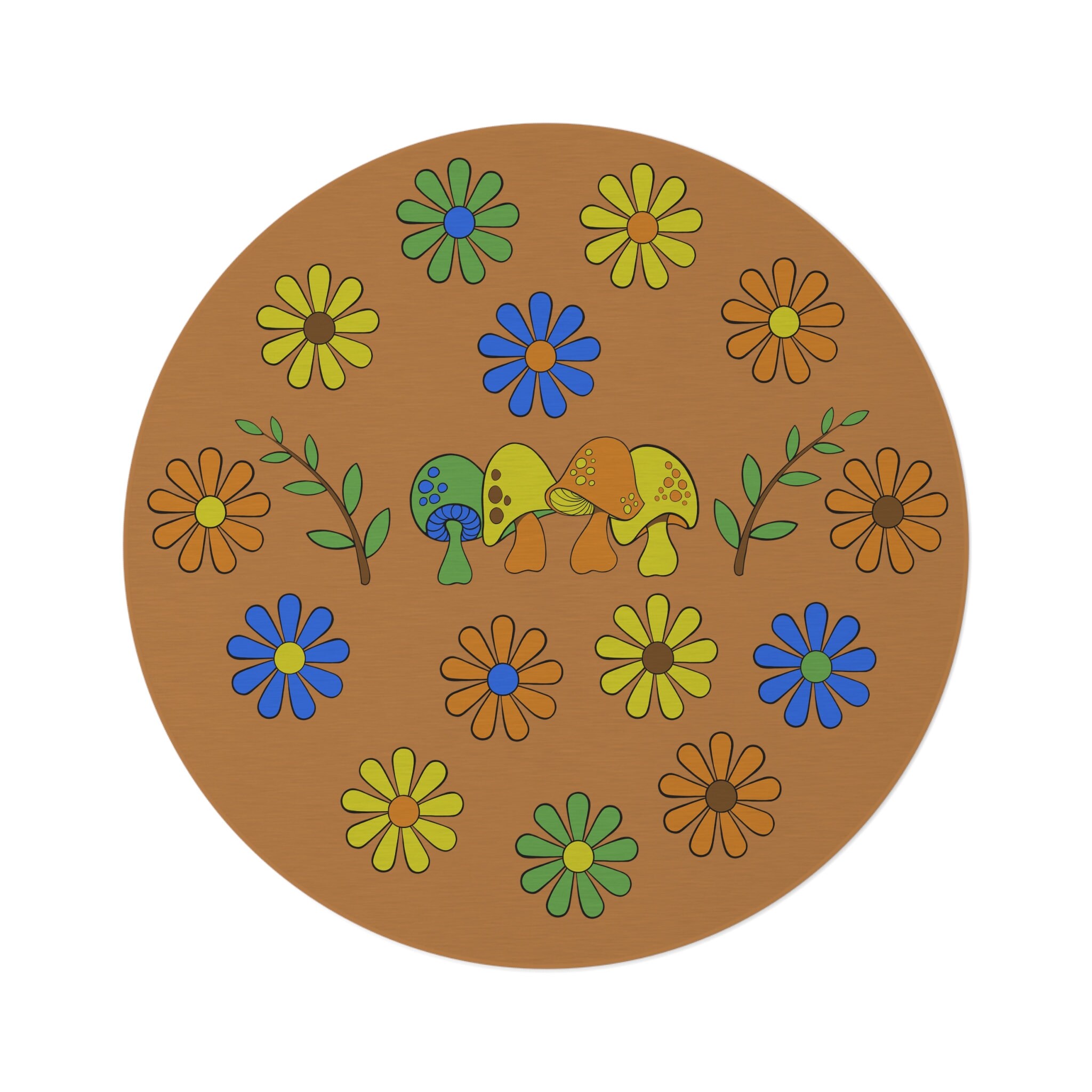 Merry Mushroom Inspired Original Artwork & Design Brown Round Rug Home ...