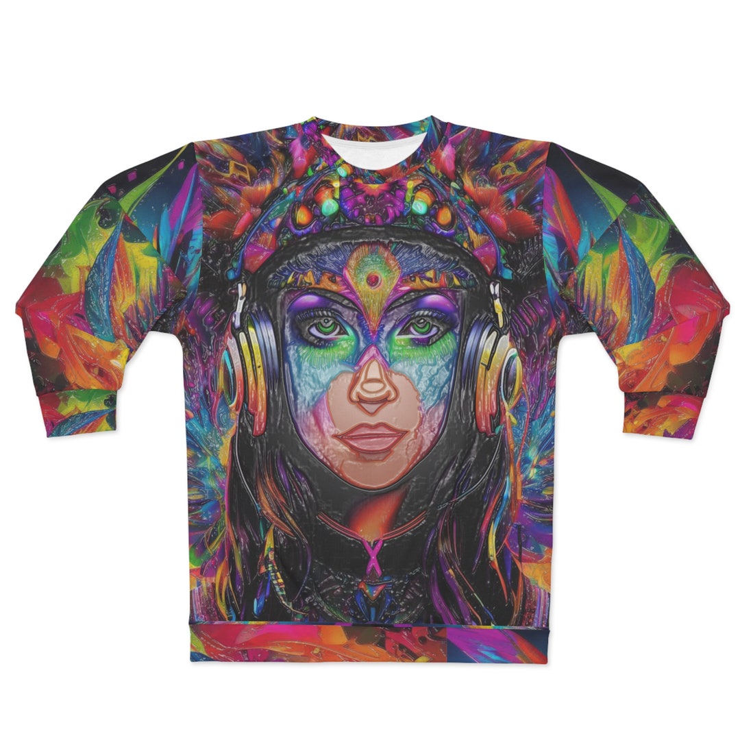 Raver Girl Unisex Sweatshirt AOP, Music Festival, EDM, Rave, Colorful ...