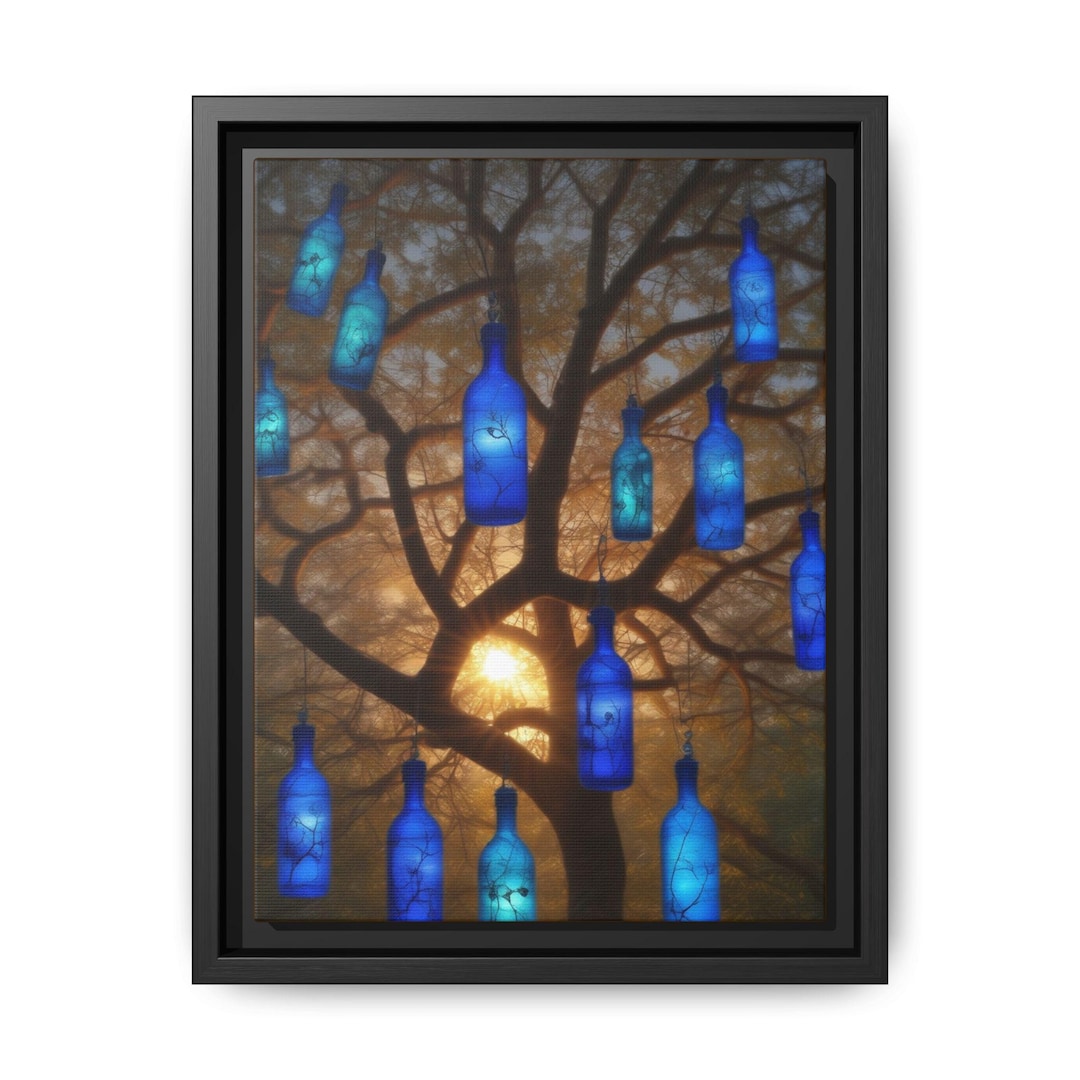 Twilight Haint Blue Bottle Tree Canvas Print, Pagan Protection Glass ...