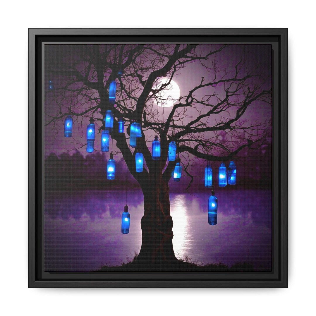 Moonlit Haint Blue Bottle Tree Canvas Print | Mississippi Delta ...