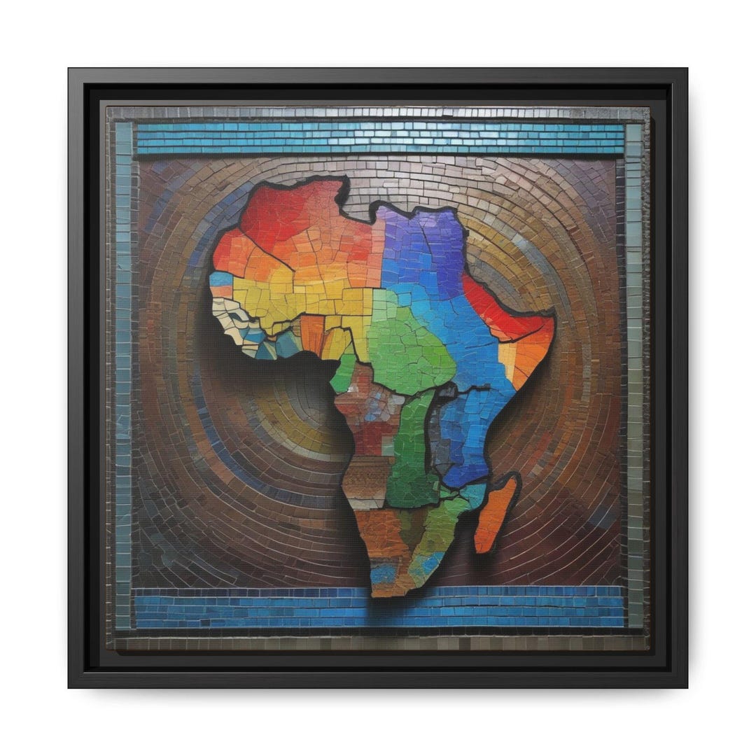 Mosaic Africa Map Canvas, Framed Wall Art for Boho Eclectic Home Decor ...