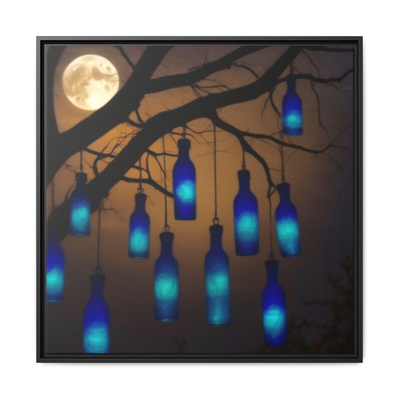 Haint Blue Bottle Tree Full Moon Canvas Print | Southern Gothic Folk ...