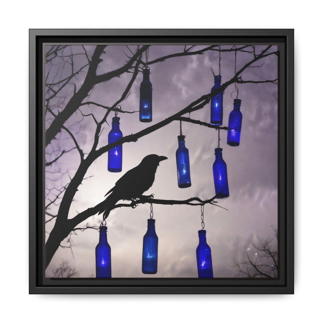 Haint Blue Bottle Tree Black Raven Canvas Print - Southern Gothic Art ...