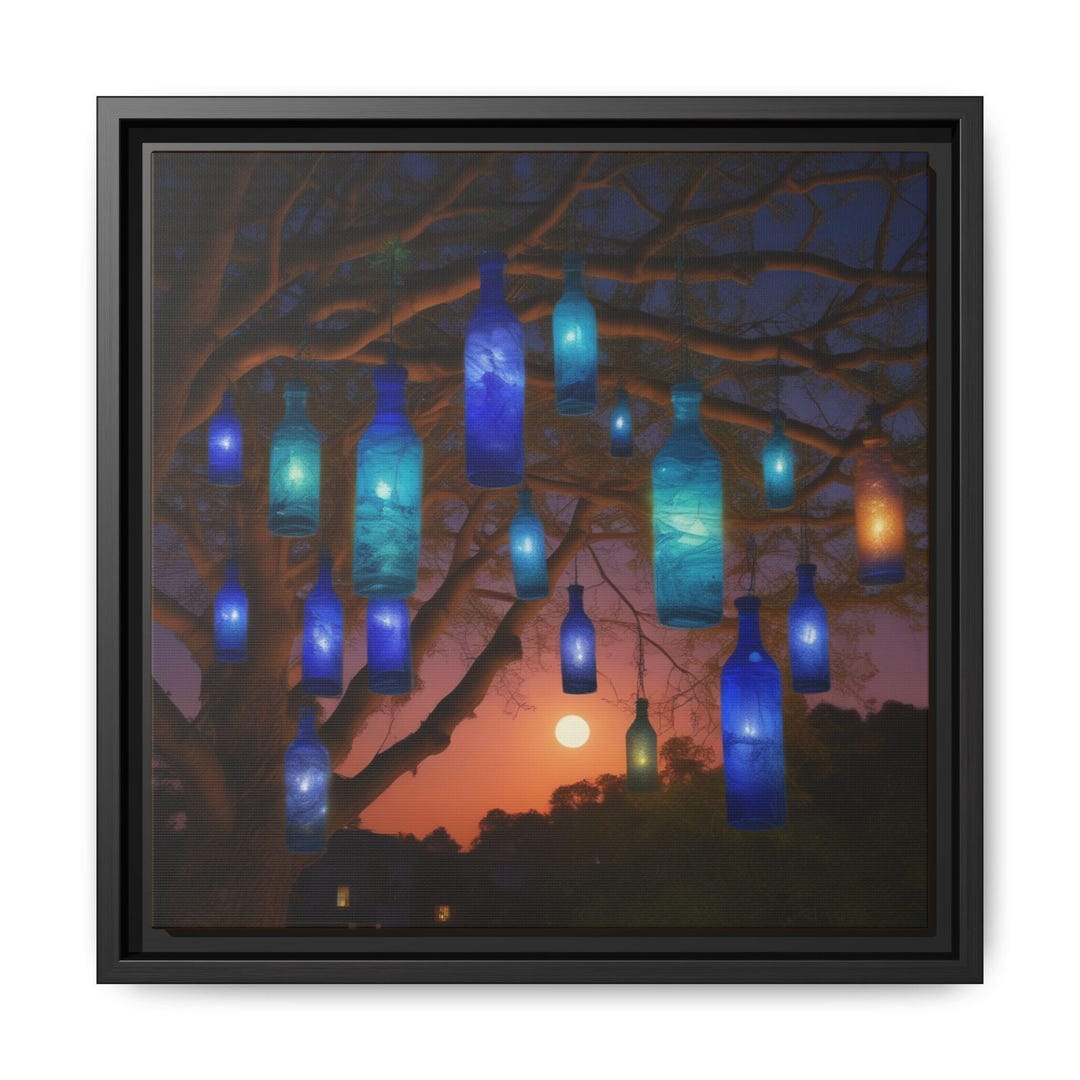 Haint Blue Glass Bottle Tree, Southern Gothic Folk Magic Nature Print ...