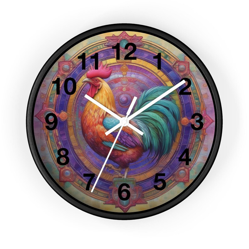 Colorful Rooster Wall Clock, Boho Fauvist Art, Country Farmhouse Decor ...