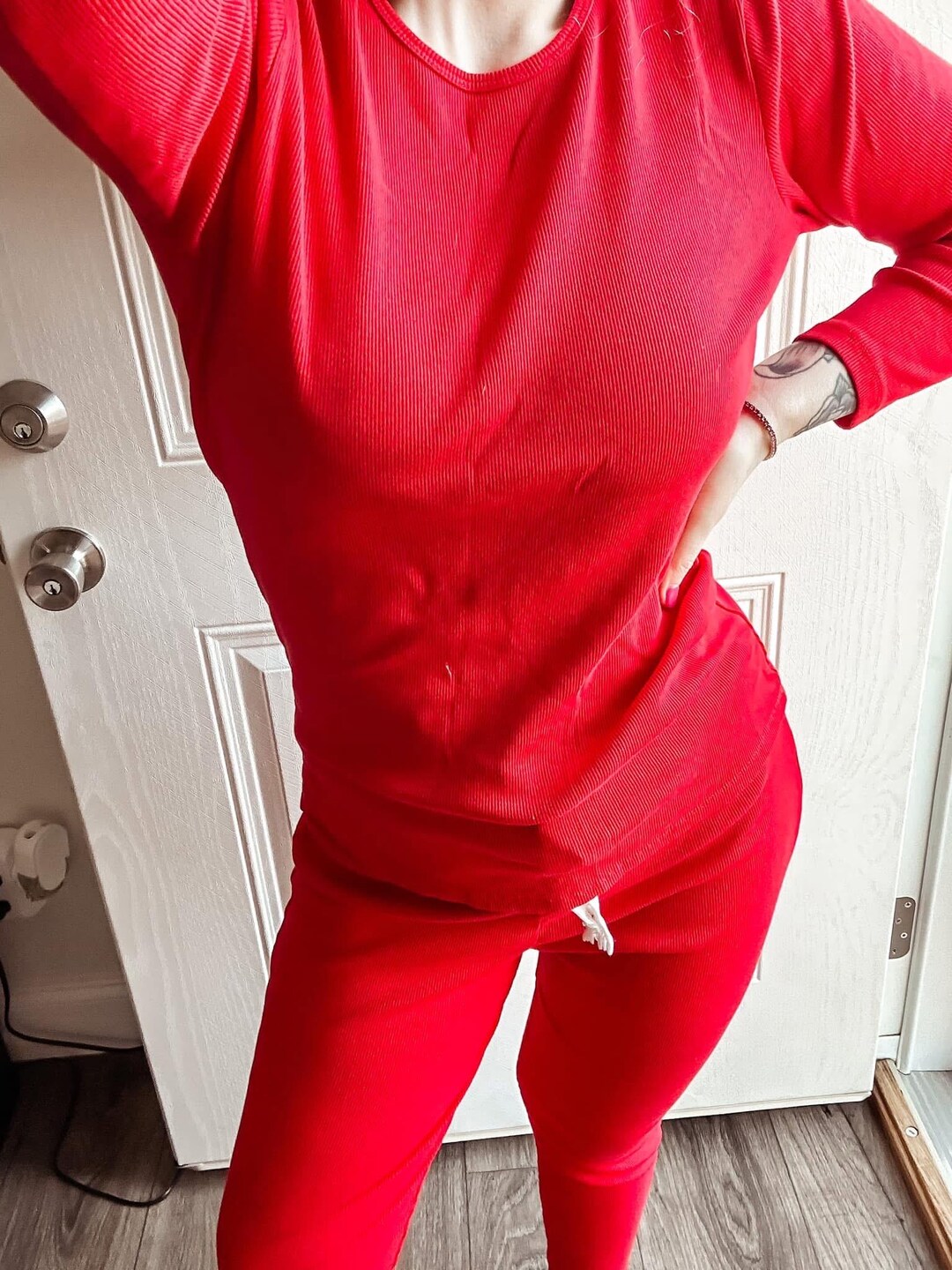 Red Ribbed Adult Jogger Set - Etsy