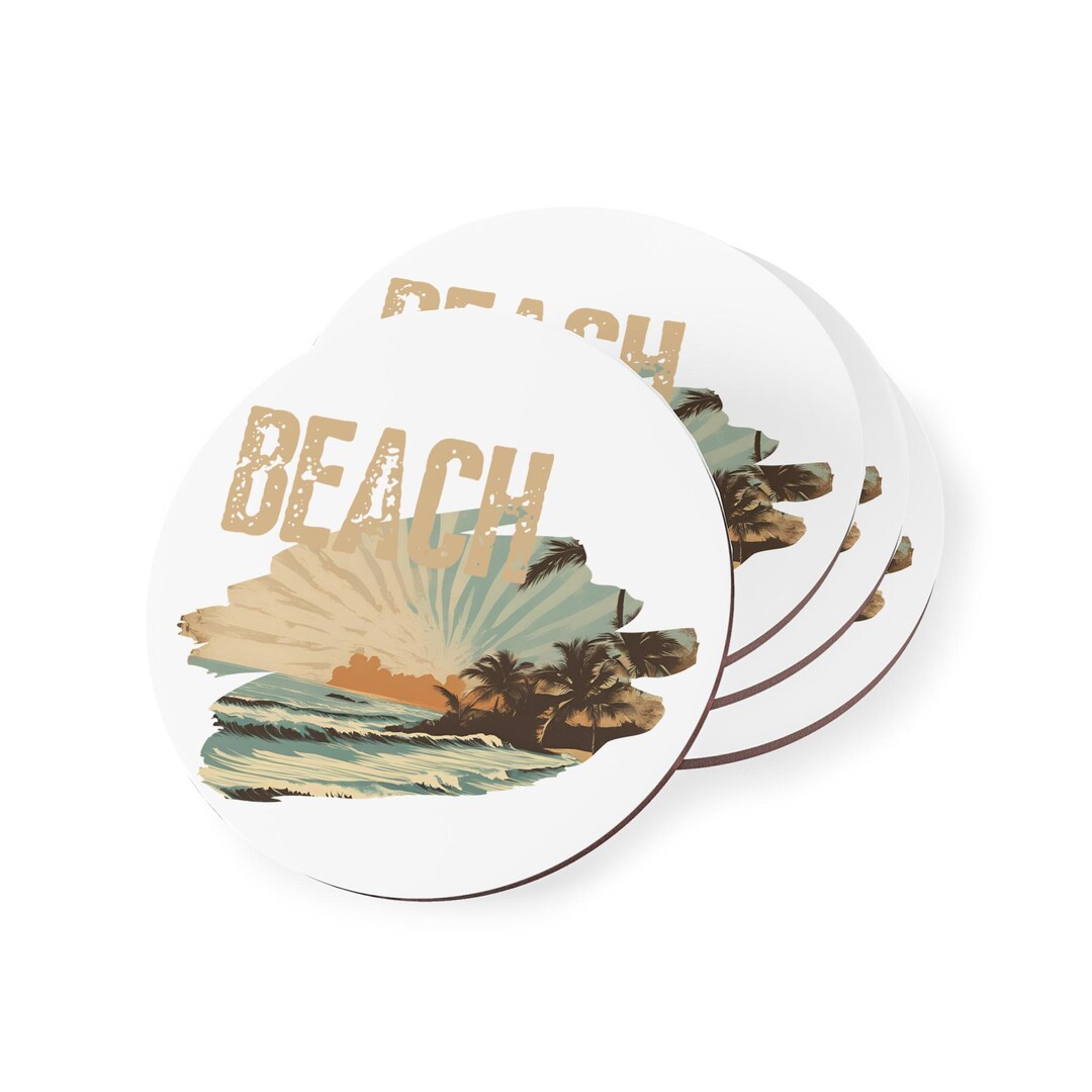 Vintage Beach Coasters, Beach Surf Scene, Coaster for Beachhouse ...