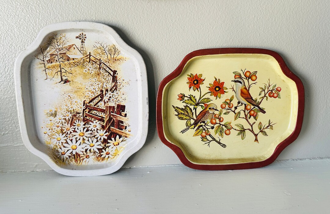 Pair of Vintage Tin Country Style Trays - Etsy