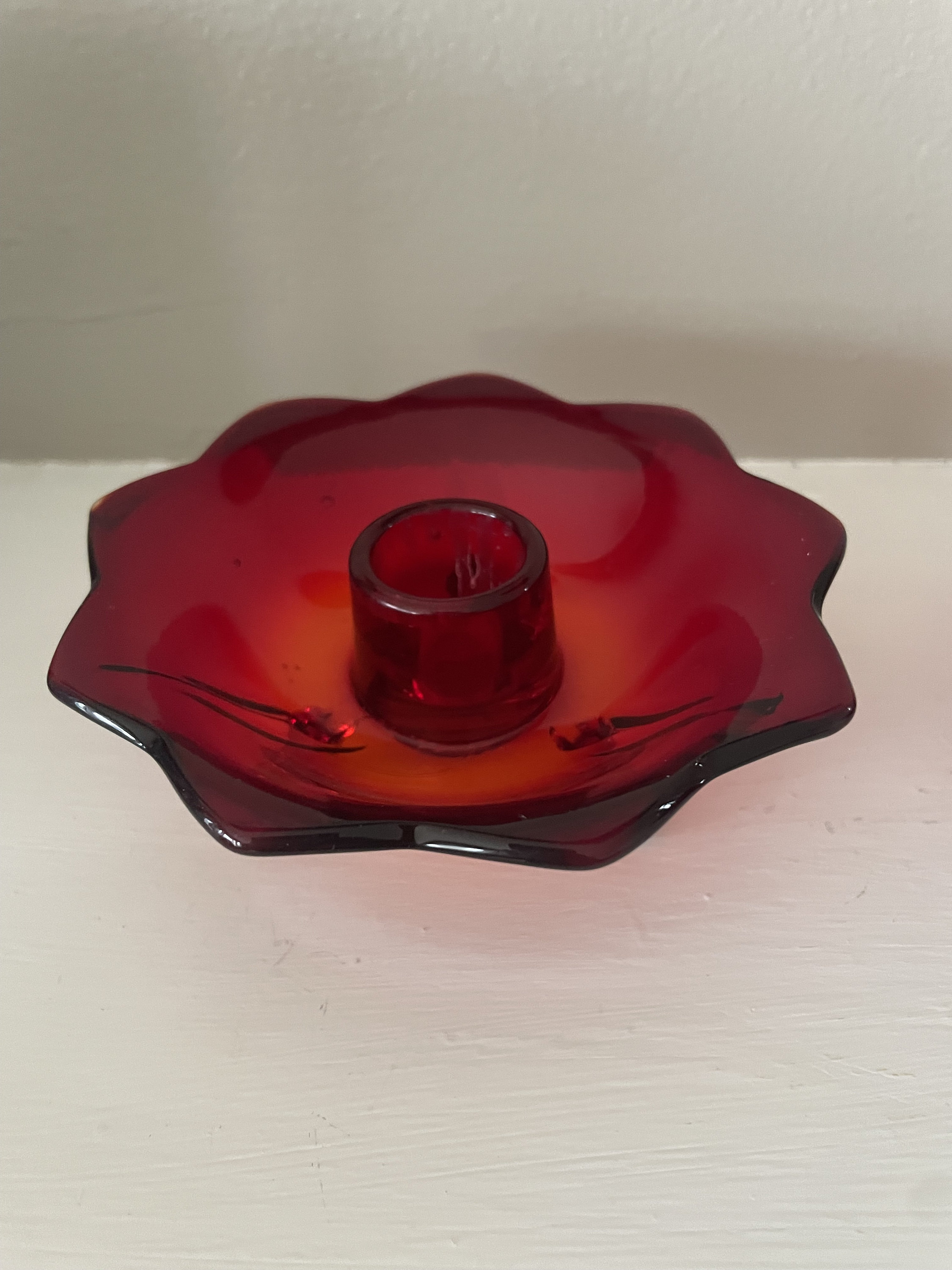 Pair of Vintage Fenton Amberina Glass, 3-footed Lotus Ruby Red Candlestick Holders - Etsy