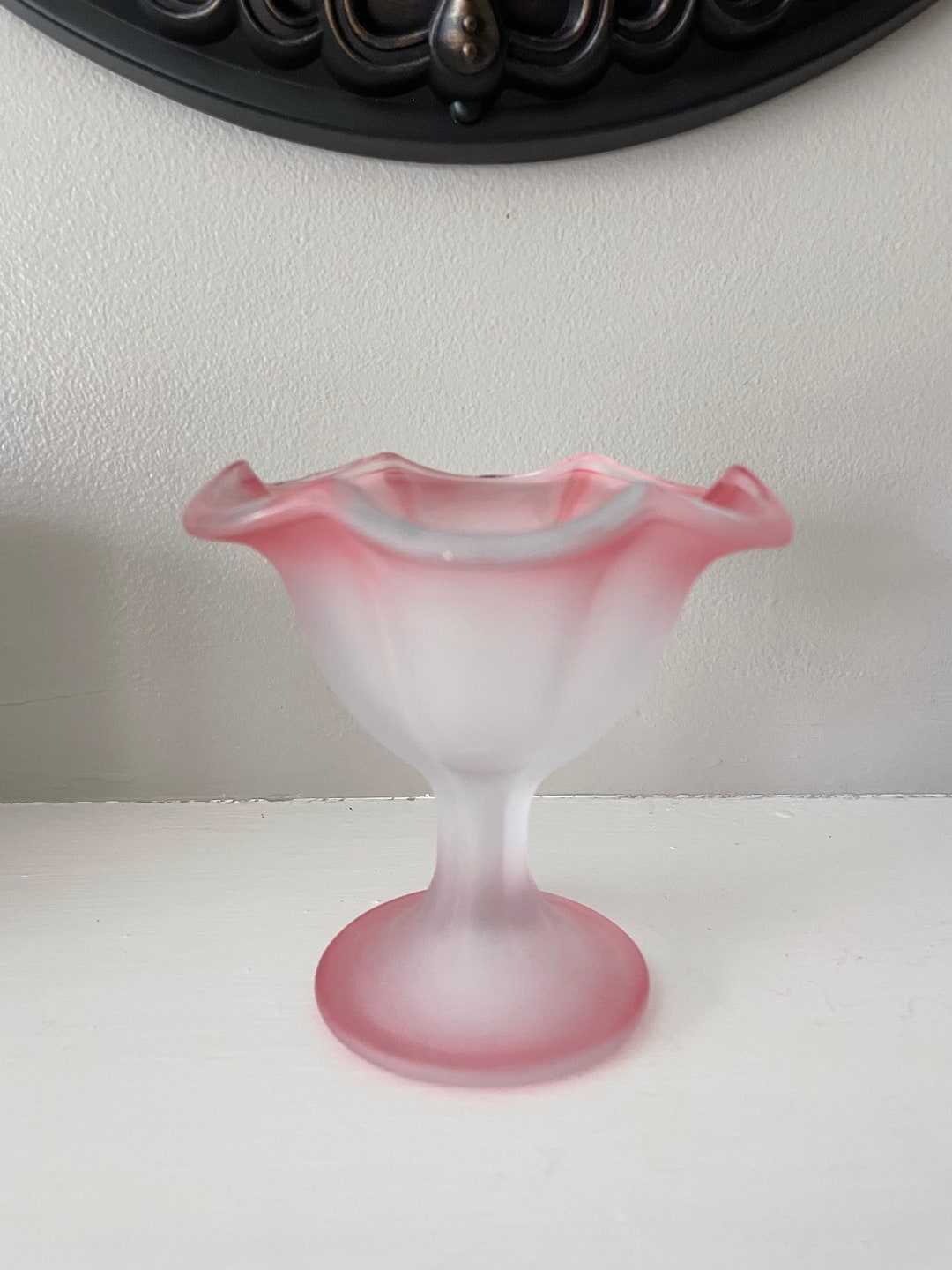 Vintage Frosted Pink Glass Sundae Cup - Etsy