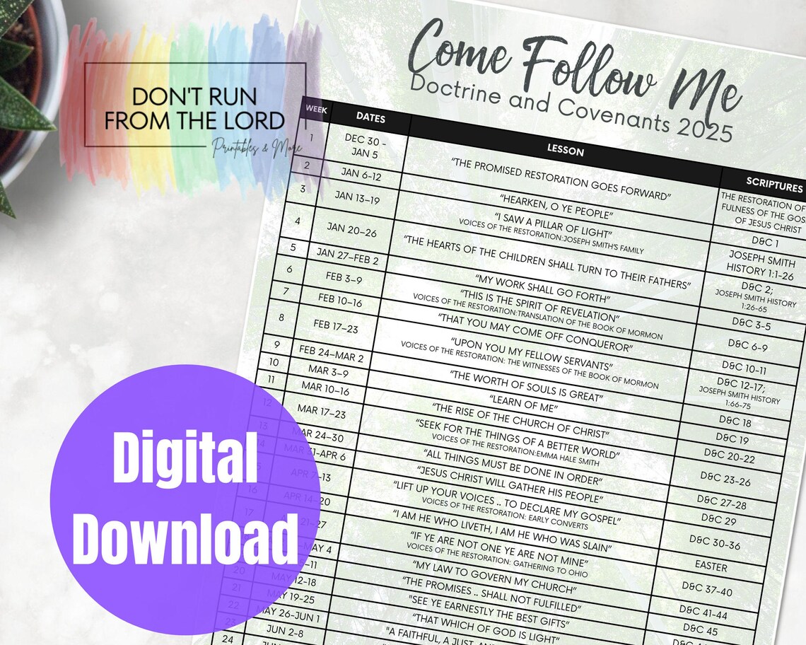 2025 Come Follow Me Lesson Schedule for LDS Church - Printable and ...