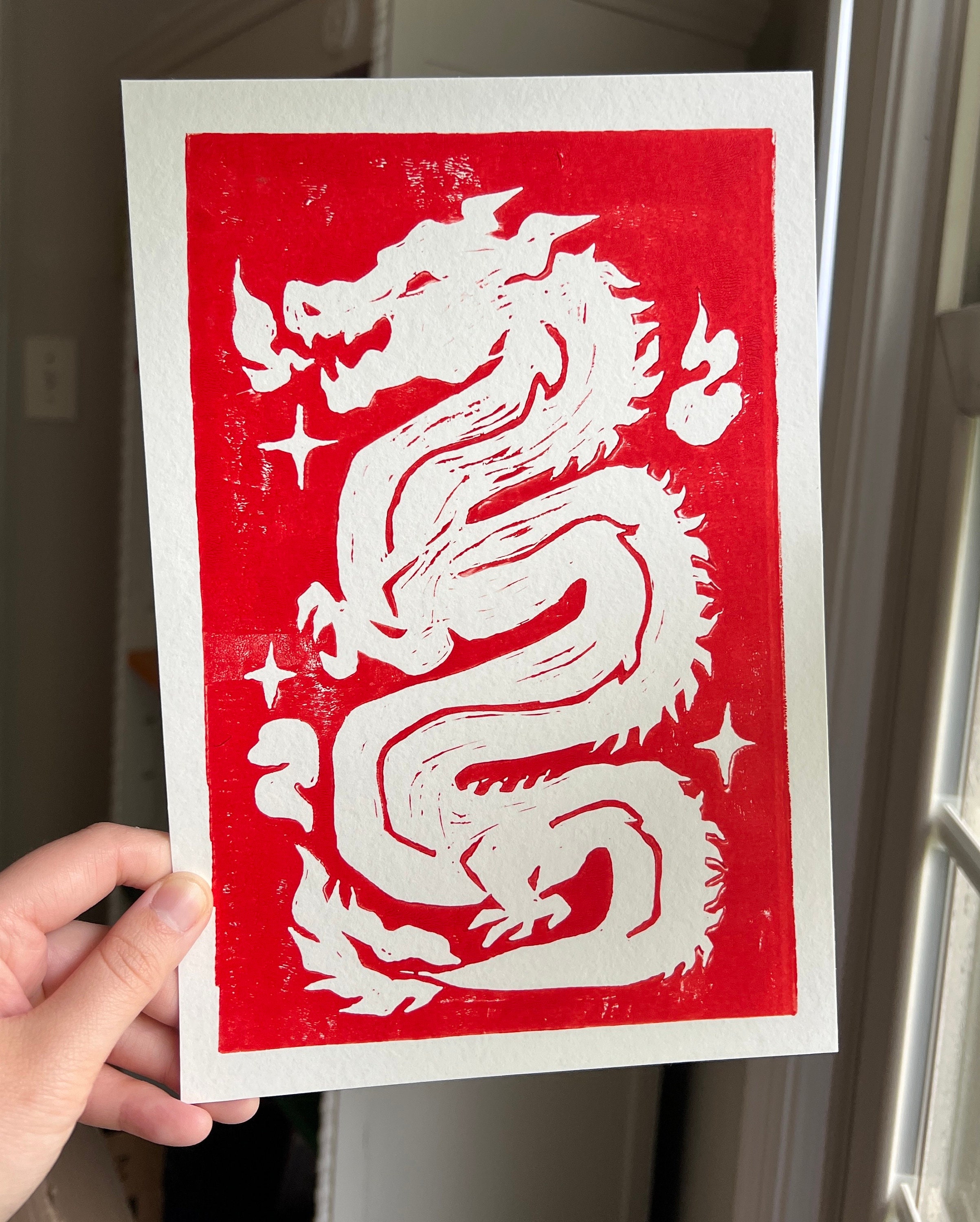 Year of the Dragon - Original Blockprint Linocut Design - Etsy
