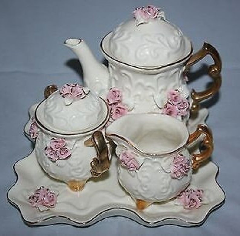 Cracker Barrel Victorian Ivory Roses Gold Tea Set Hand Painted - Etsy