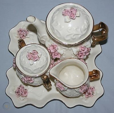 Cracker Barrel Victorian Ivory Roses Gold Tea Set Hand Painted - Etsy