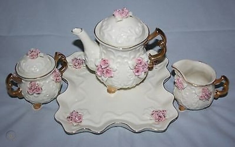Cracker Barrel Victorian Ivory Roses Gold Tea Set Hand Painted - Etsy