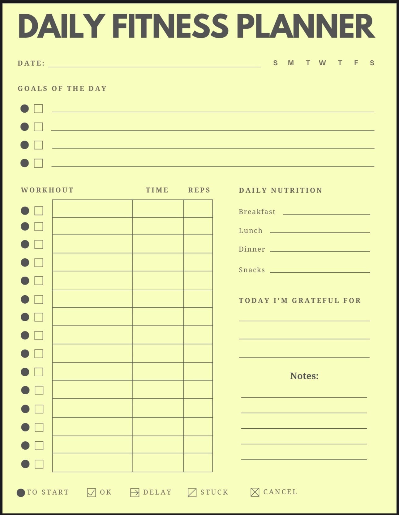 Daily Fitness Planner Printable, Instant Download, Daily Planner, Daily ...