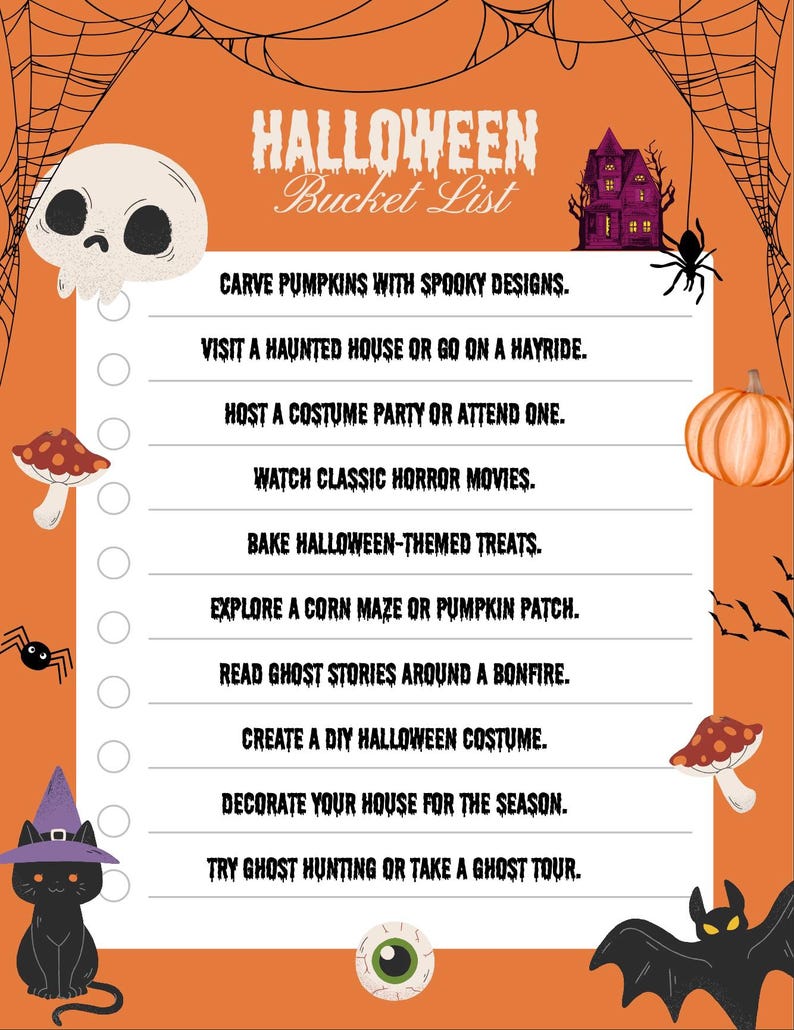 Halloween Bucket List - Etsy