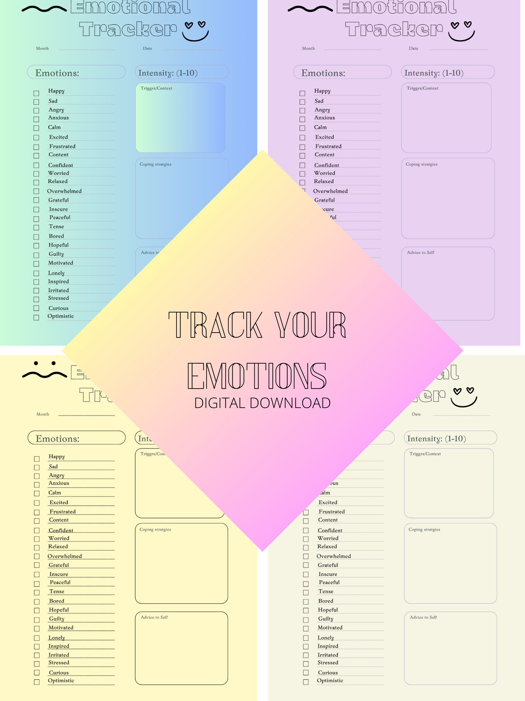 Printable Daily Emotional Tracker-improve Mental Well Being-mood ...