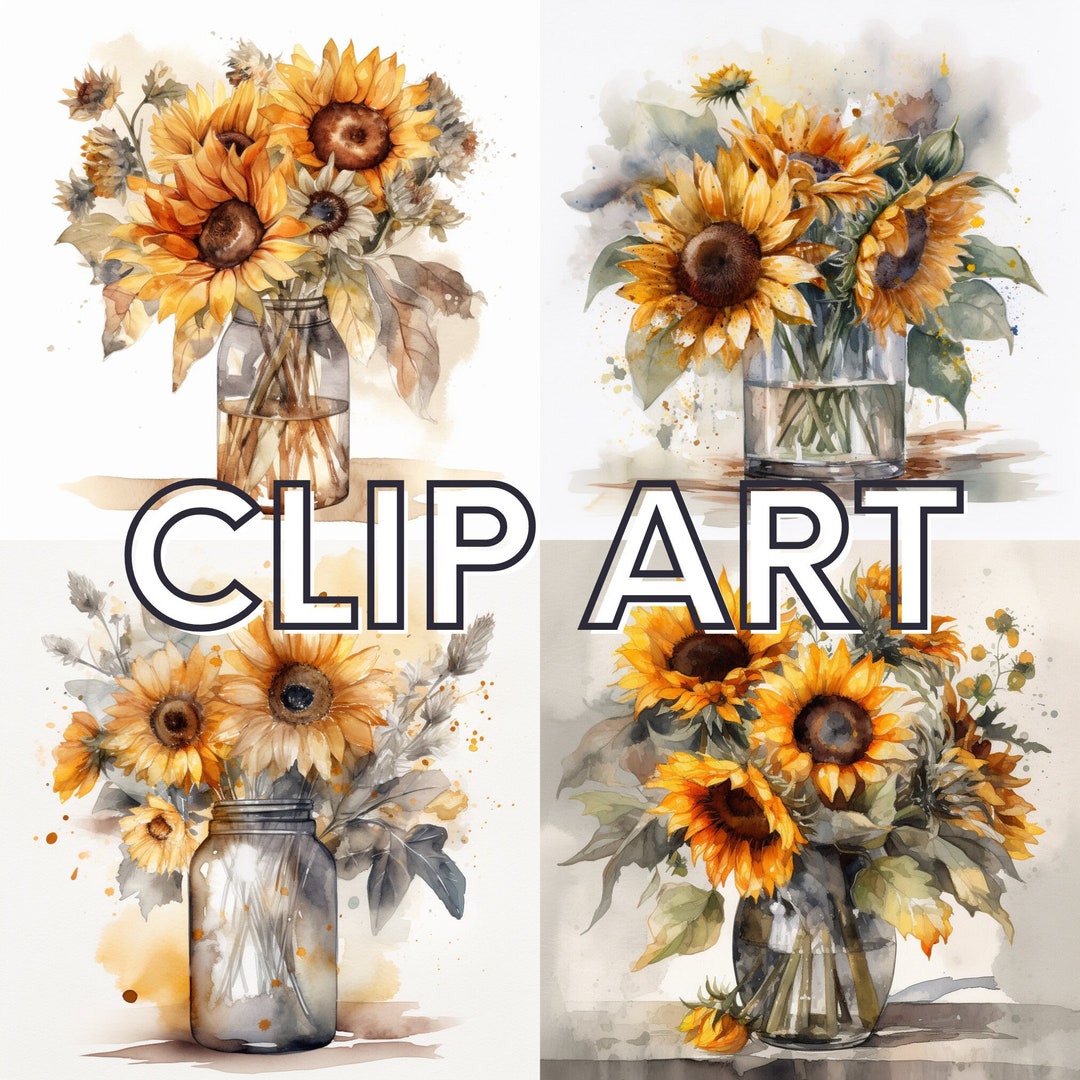 Fall/autumn Floral Sunflower Mason Jar Clipart - Watercolor Fall/autumn ...