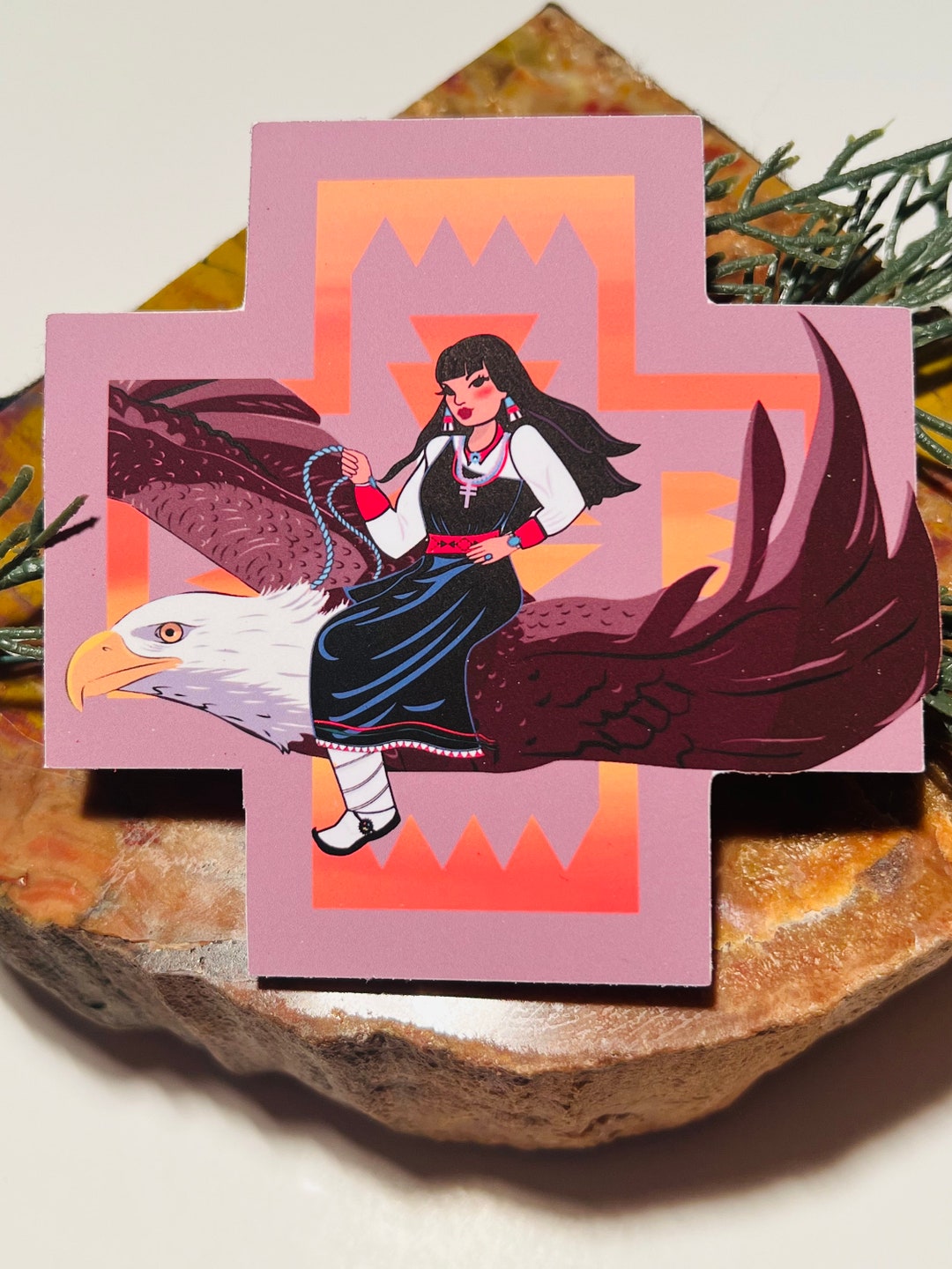 Native American Pueblo Girl on Eagle Sticker - Etsy