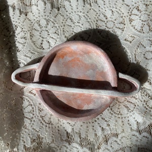 Saturn Shaped Clay Jewelry Dish | Handmade Pink Cloud Candle Holder - Etsy