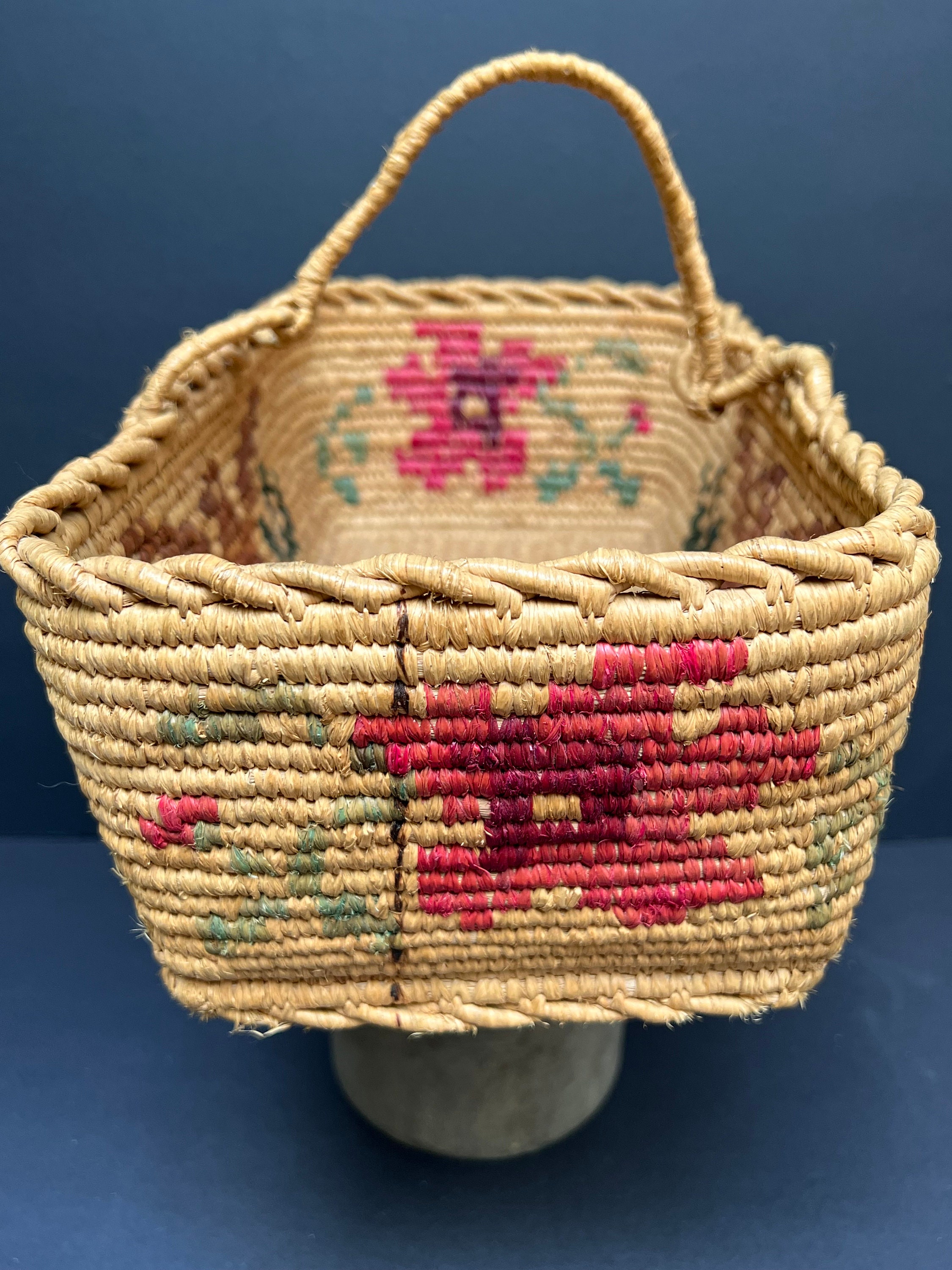 RARE Early 1900s Raffia Basket School Basket, Native Inspired Basket ...