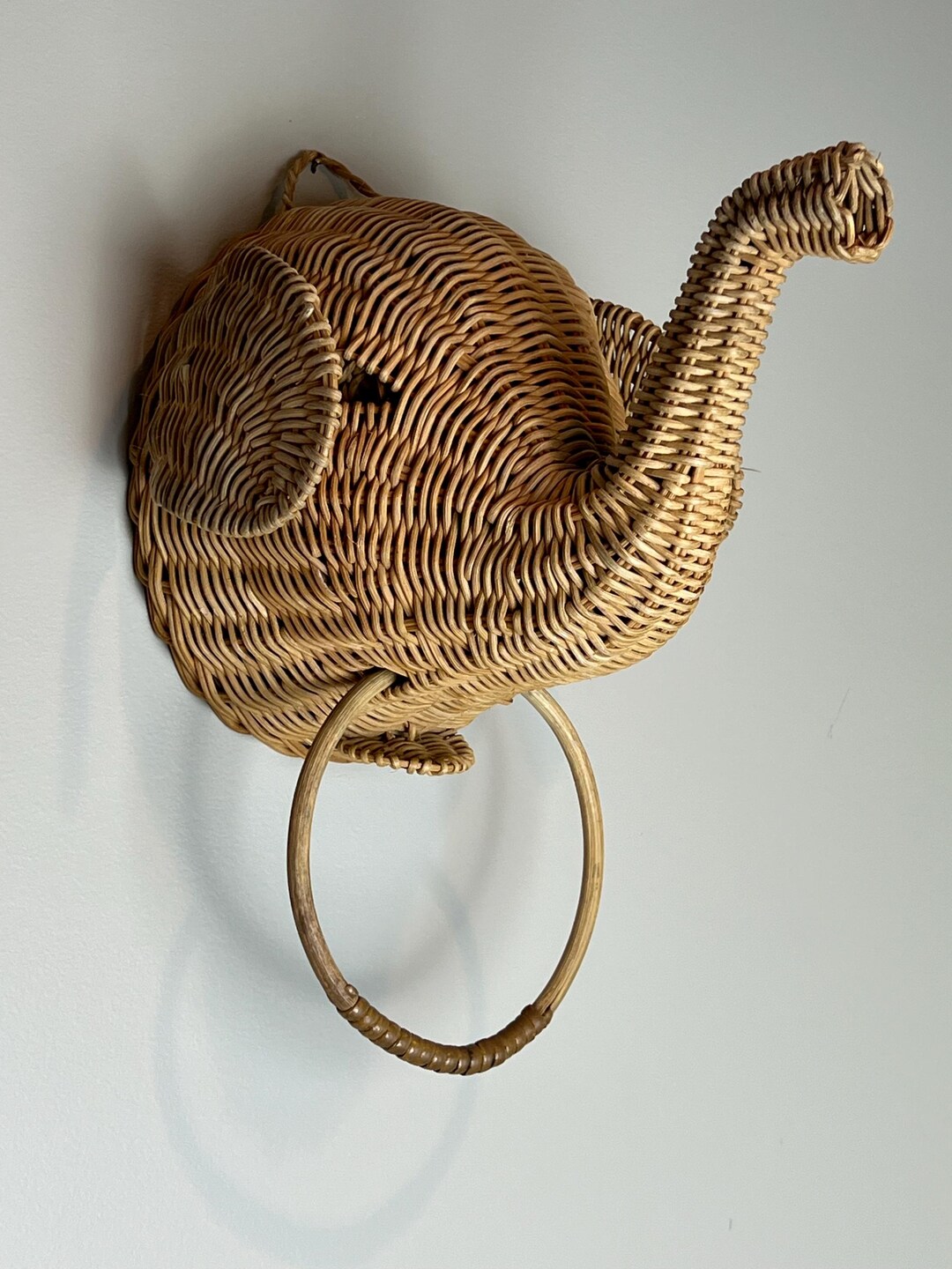 Vintage Wicker Elephant Towel Rack, Elephant Wall Decor, Wicker ...
