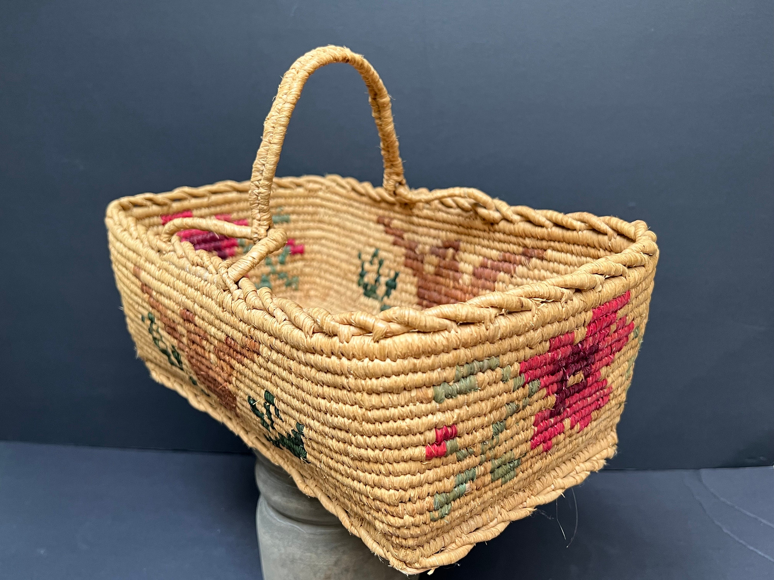 RARE Early 1900s Raffia Basket School Basket, Native Inspired Basket ...