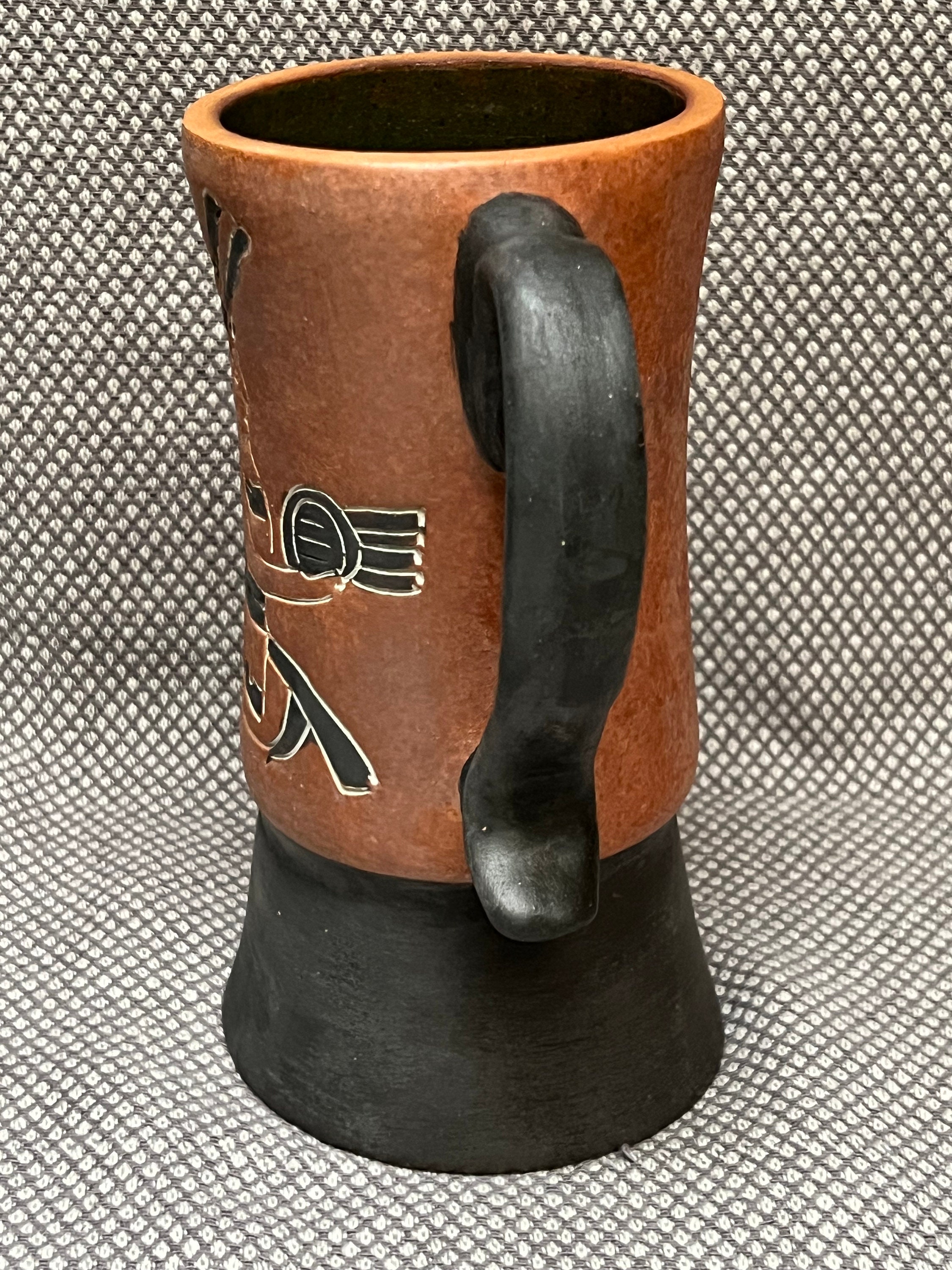 Vintage Leopoldo De Mexico Aztec Mayan Red Clay Folk Art Pottery Mug ...