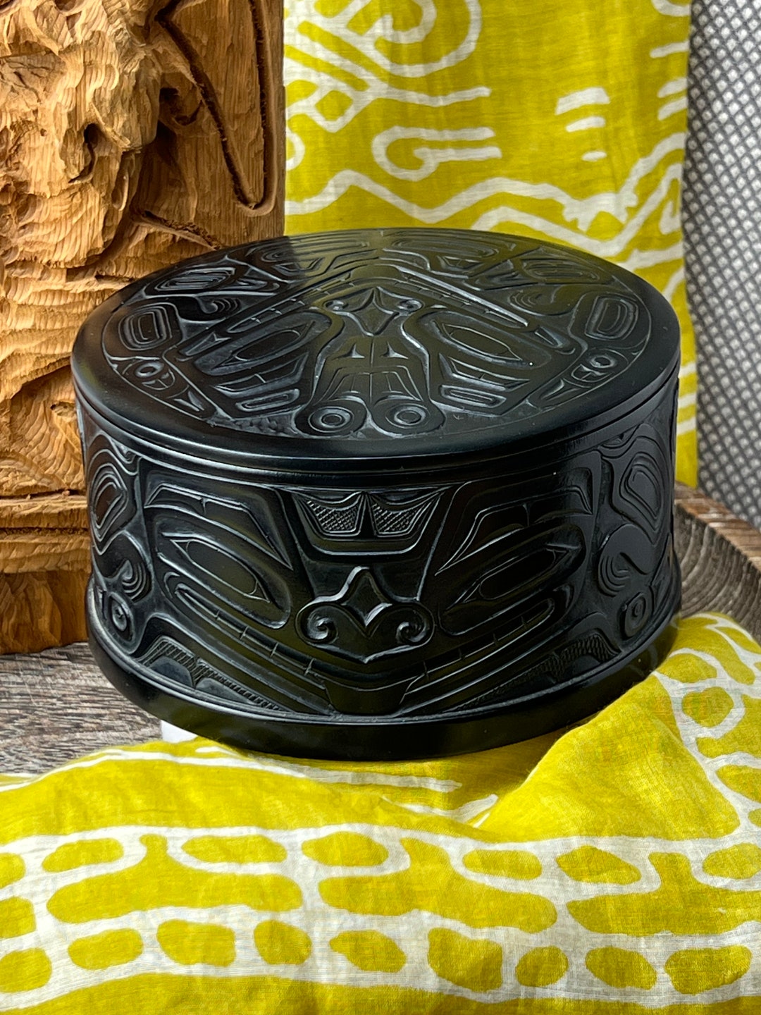 Vintage 1970s BOMA Canada Pearlite Native Carving, Trinket Box ...