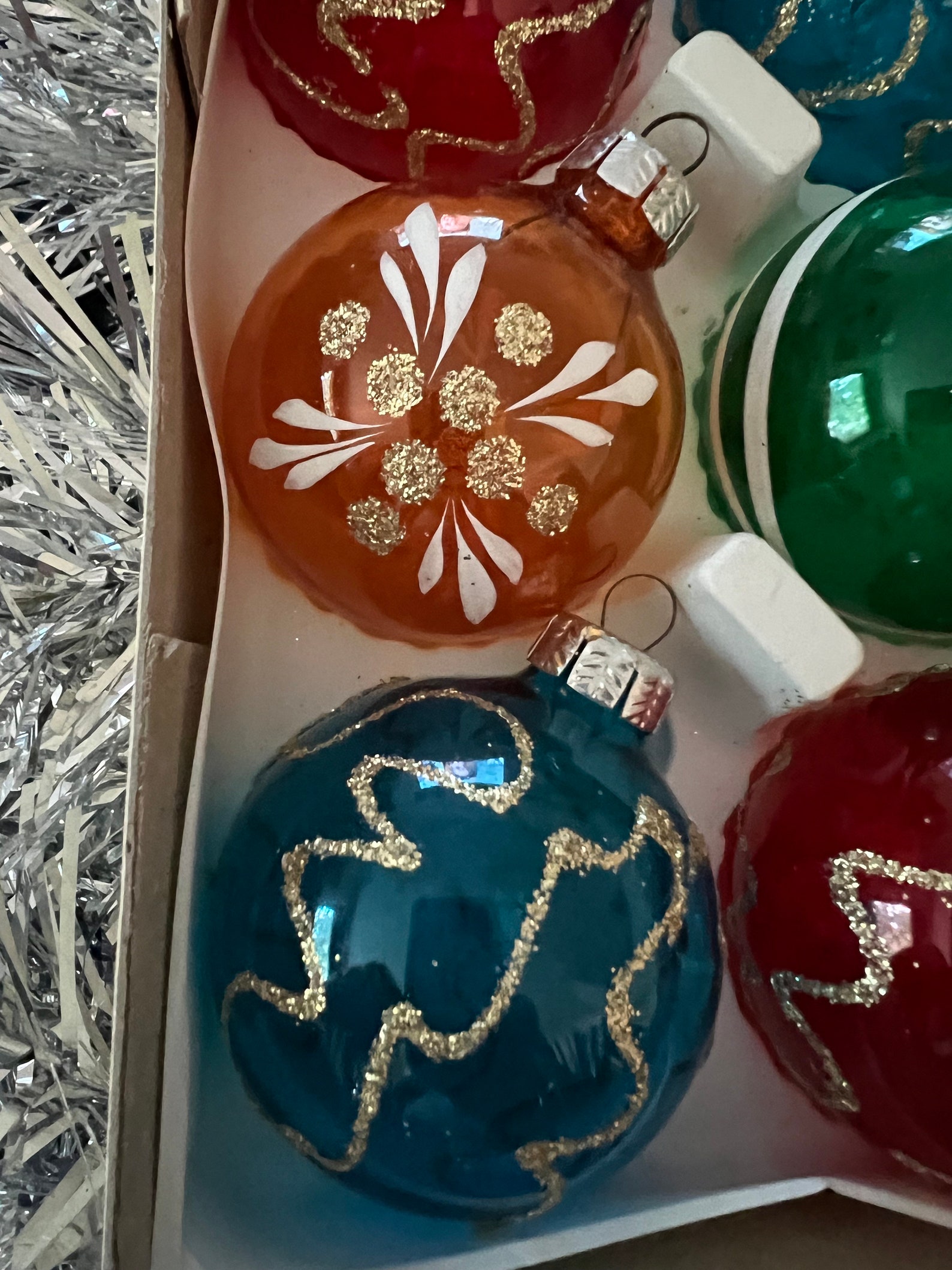 Vintage German Glass Christmas Ornaments (box/6), Made in G.D.R., 1950s ...