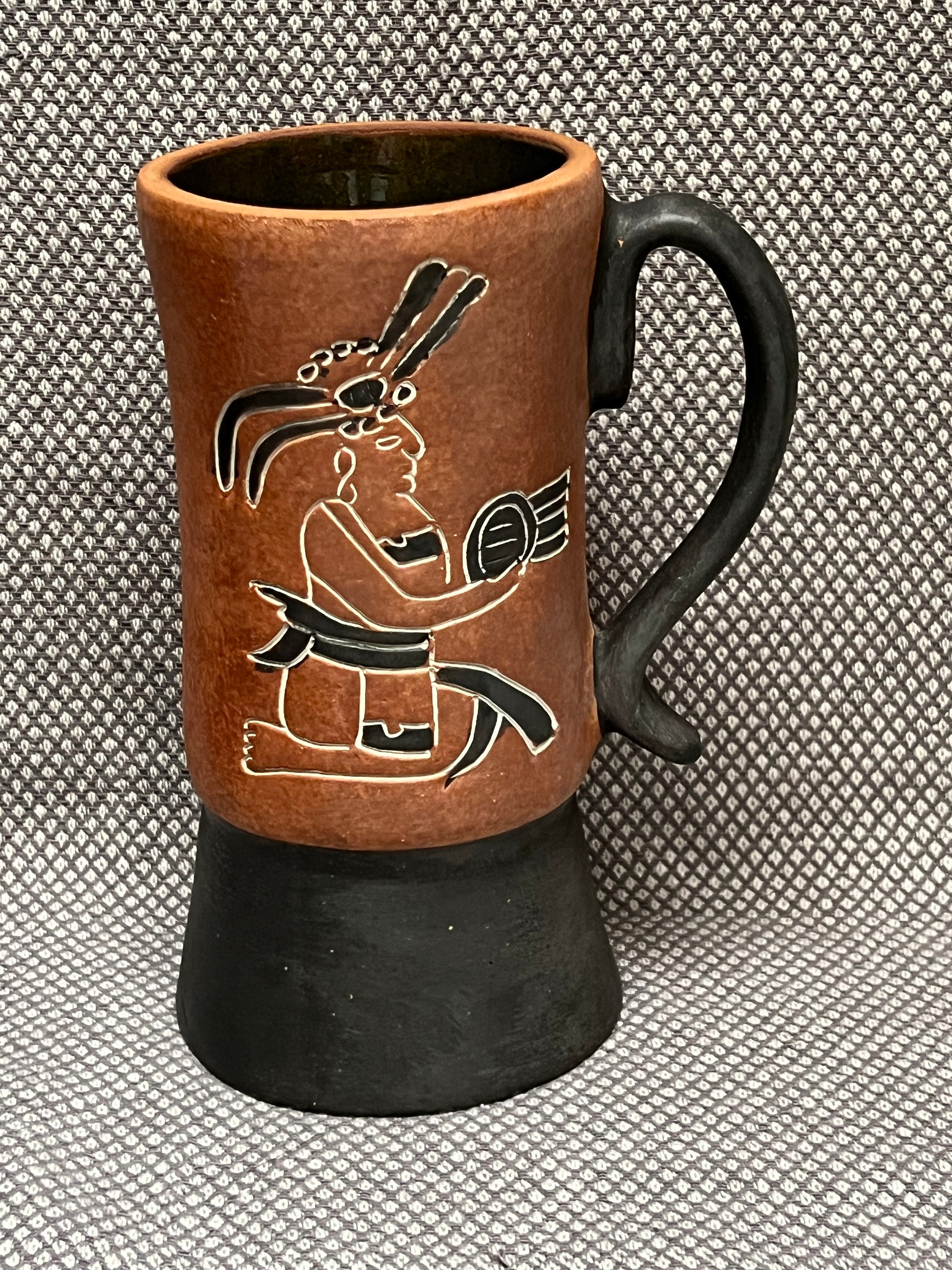 Vintage Leopoldo De Mexico Aztec Mayan Red Clay Folk Art Pottery Mug ...