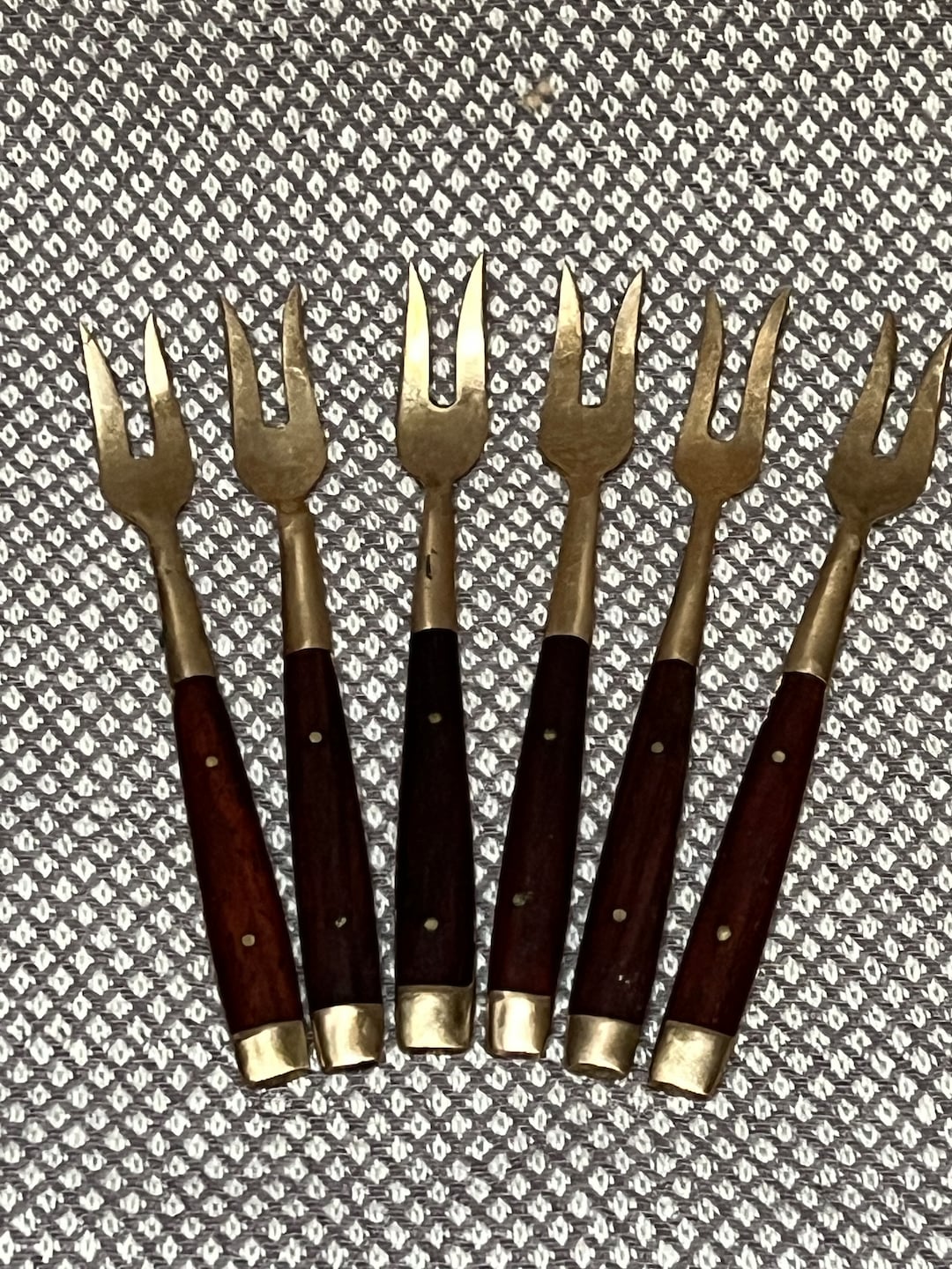 Vintage 1950s Siam Nickel Bronze Rosewood Flatware Cocktail Forks, Pickle Forks, Made in ...