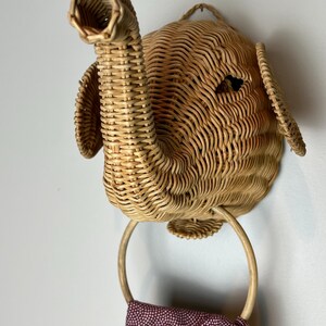Vintage Wicker Elephant Towel Rack, Elephant Wall Decor, Wicker ...
