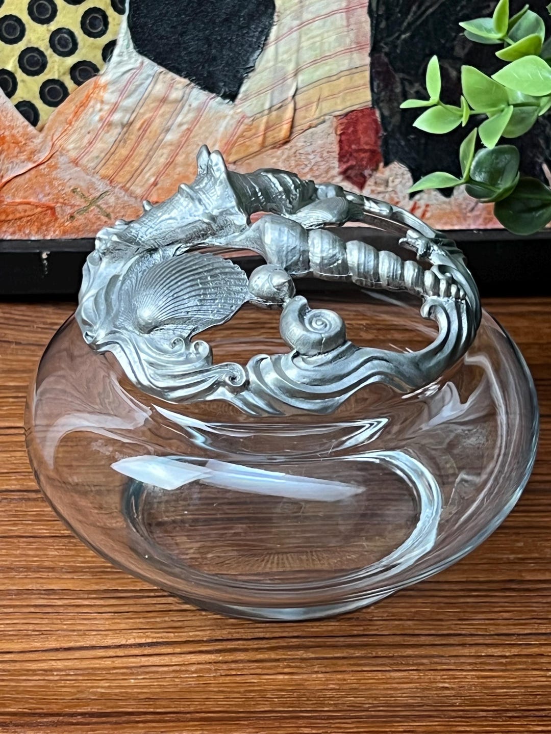 Vintage Seagull Pewter Etain Zinn Seashells Glass Bowl, Glass and ...