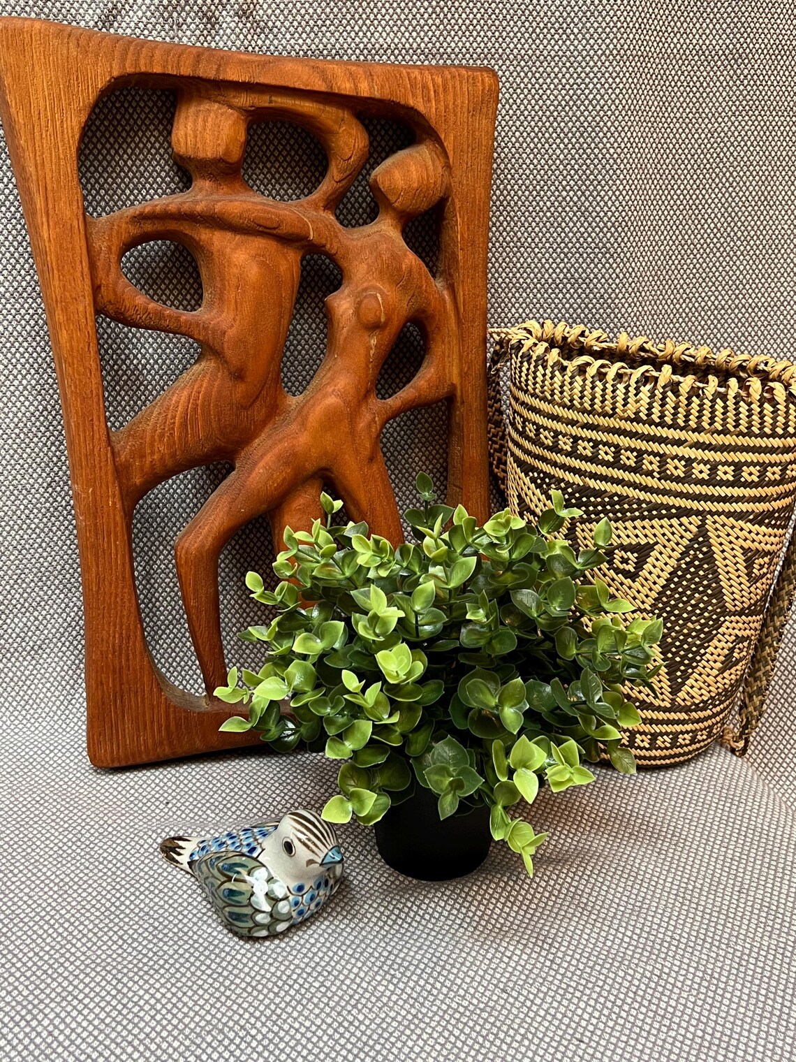 MCM Carved Wood Plaque ‘dancers’ Signed Carlsen ’74, Biomorphic Art ...