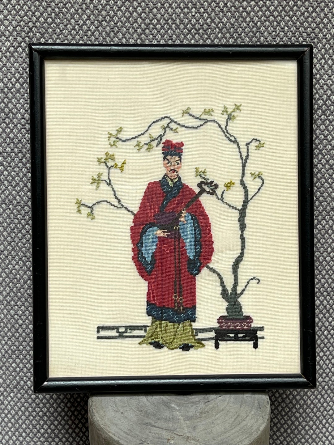 Vintage Petit Point Chinoiserie Framed Art, Asian Art, Asian Stitching ...